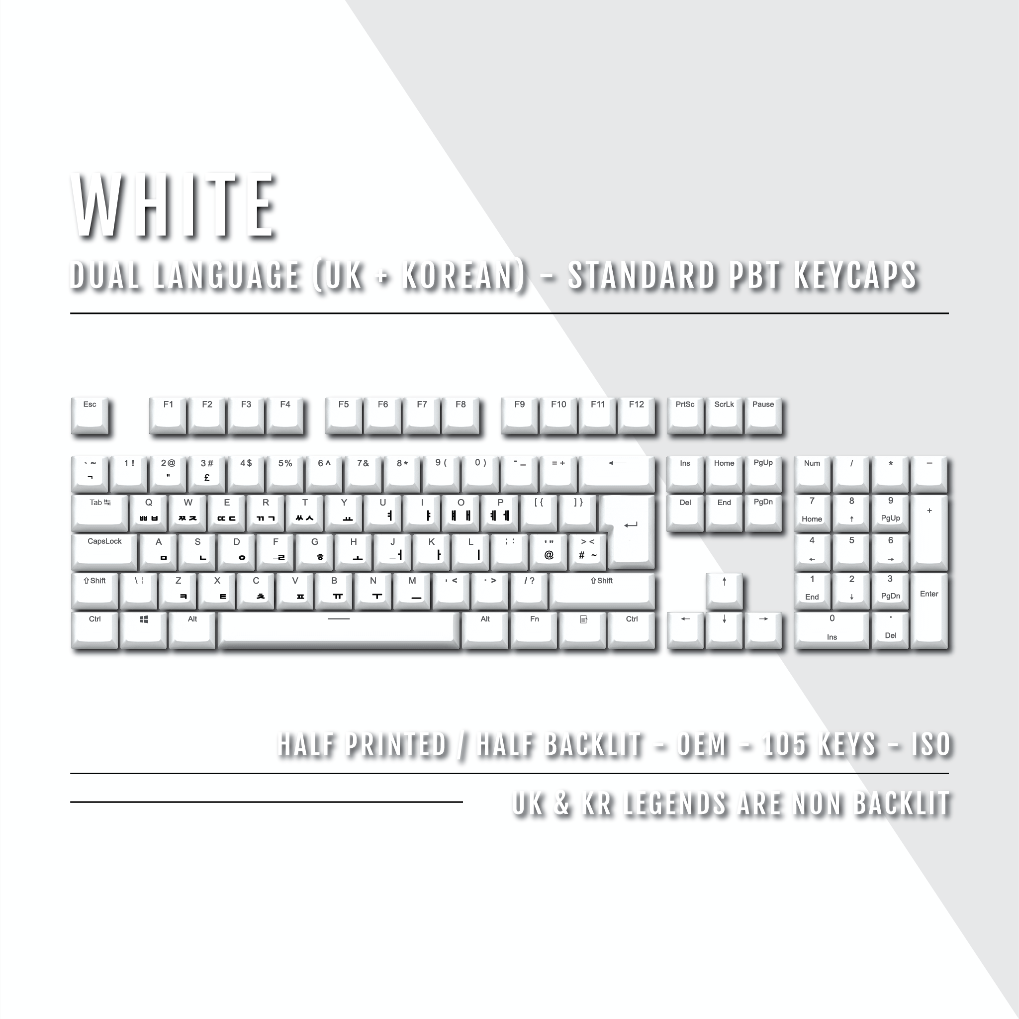 White UK & Korean Dual Language PBT Keycaps – Krome Keycaps LTD