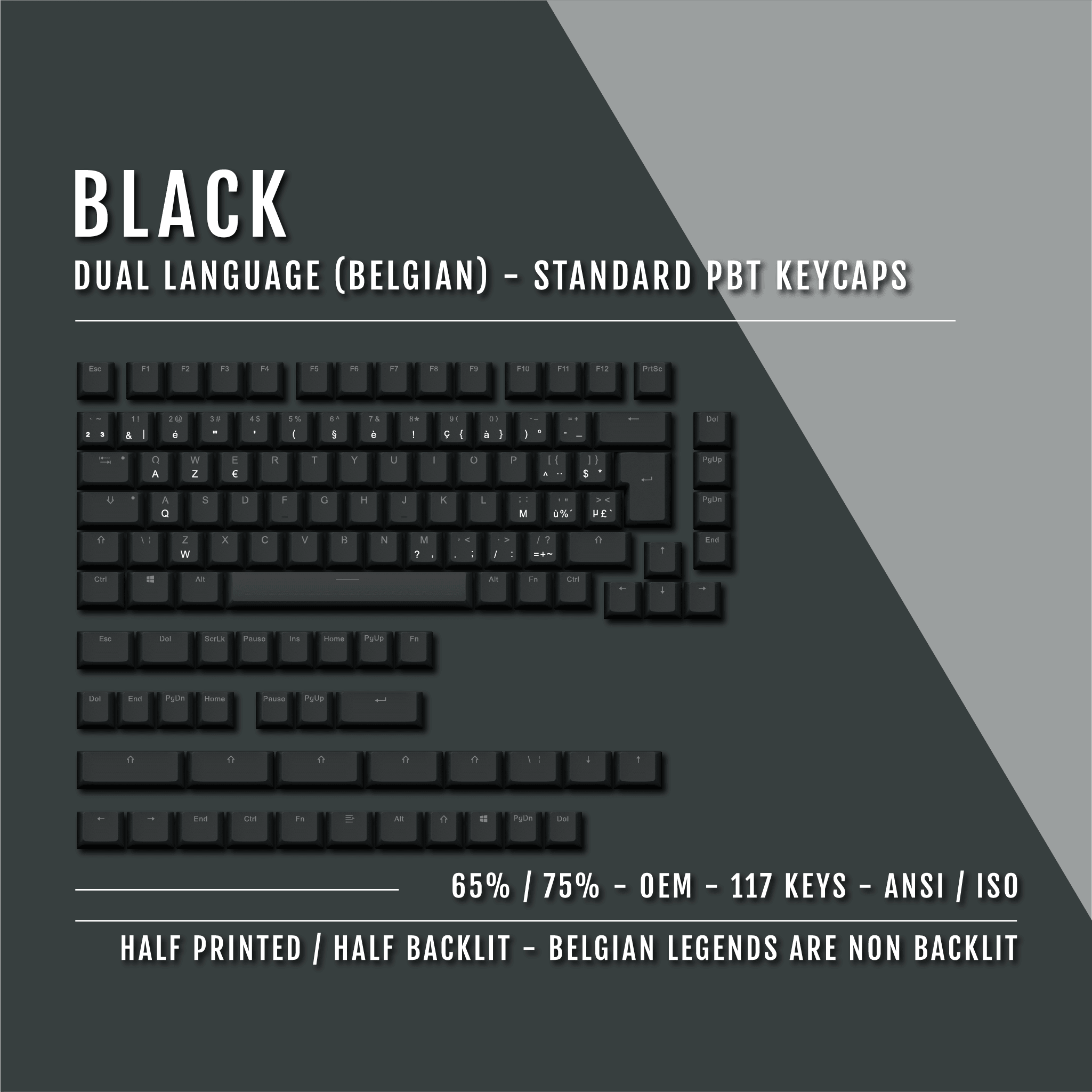 Black Belgian (ISO-BE) Dual Language PBT Keycaps - 65/75% – Krome ...