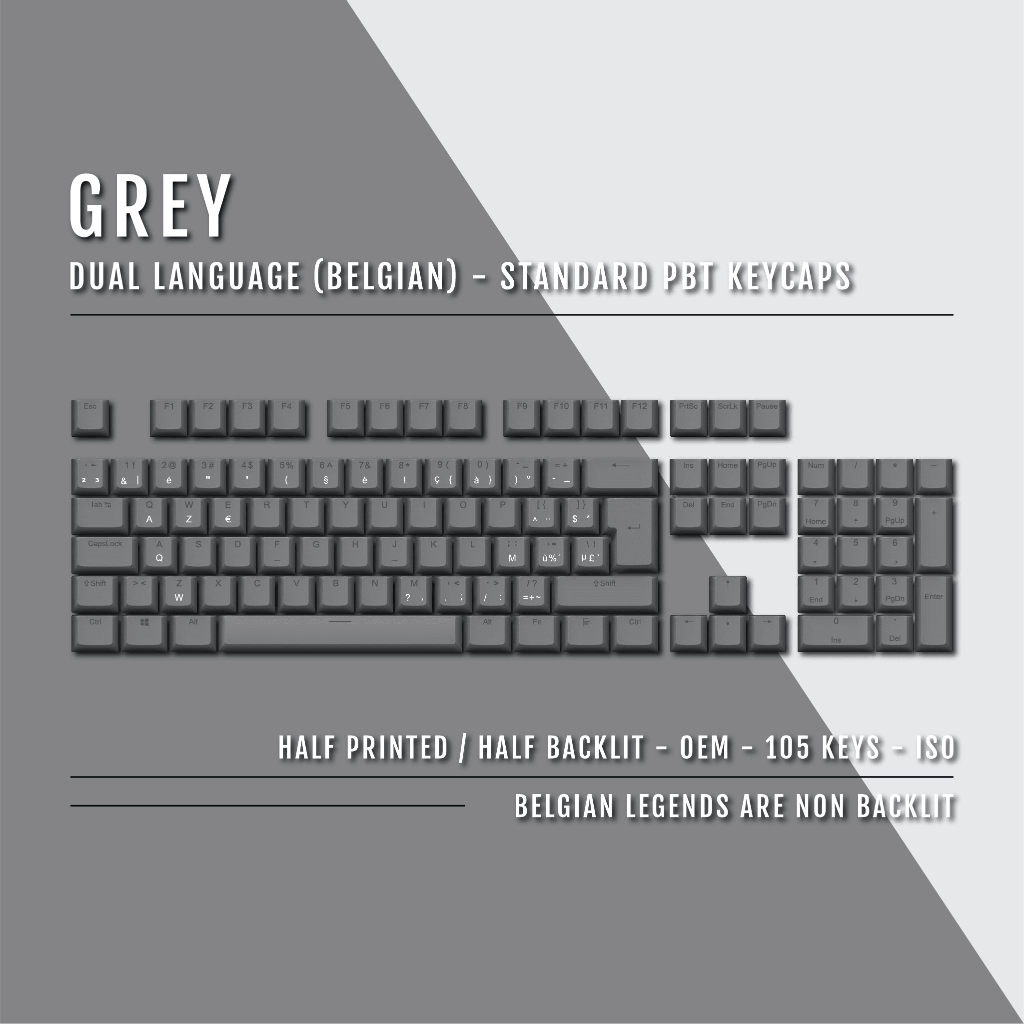 Grey Belgian (ISO-BE) Dual Language PBT Keycaps – Krome Keycaps LTD