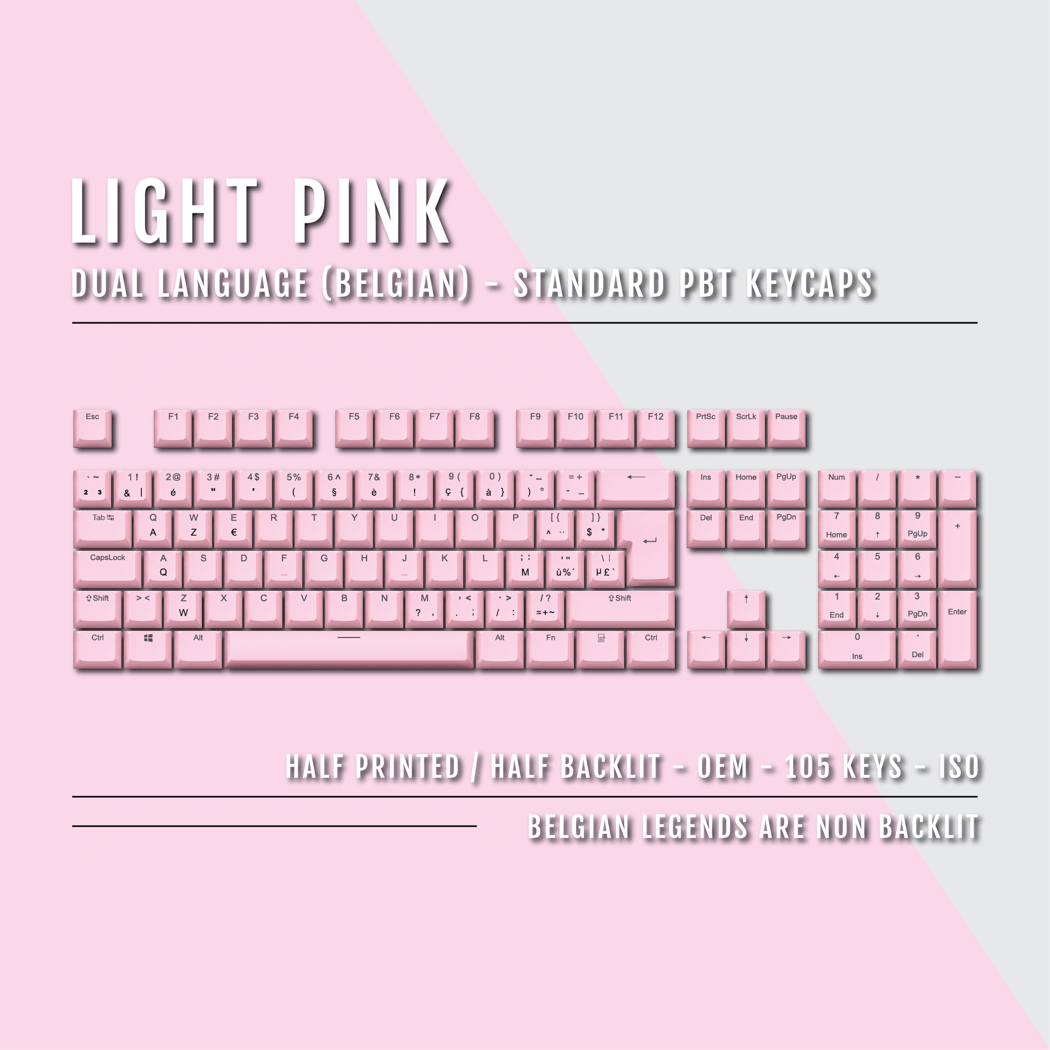 Light Pink Belgian (ISO-BE) Dual Language PBT Keycaps – Krome Keycaps LTD