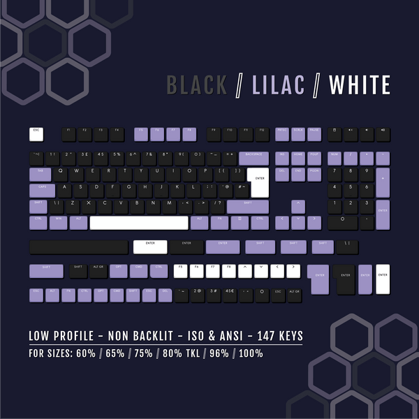 Black/Lilac/White US & UK Low Profile PBT Keycaps – Krome Keycaps LTD