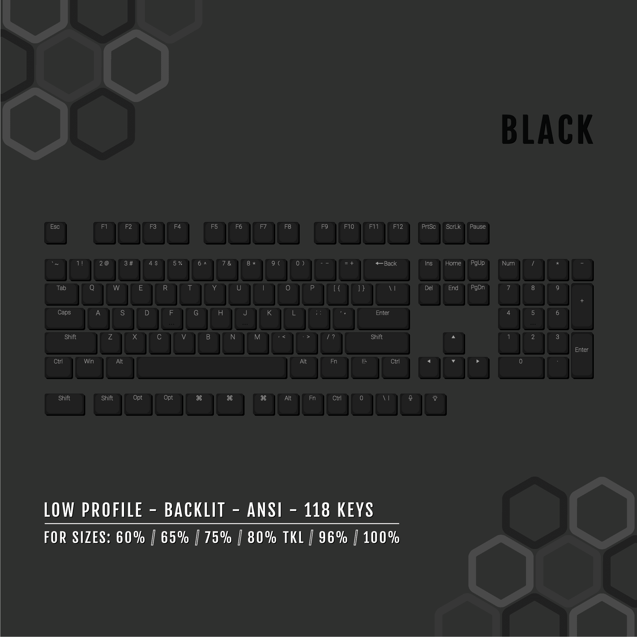 Black Low Profile Windows/Mac Backlit PBT Keycaps – Krome Keycaps LTD