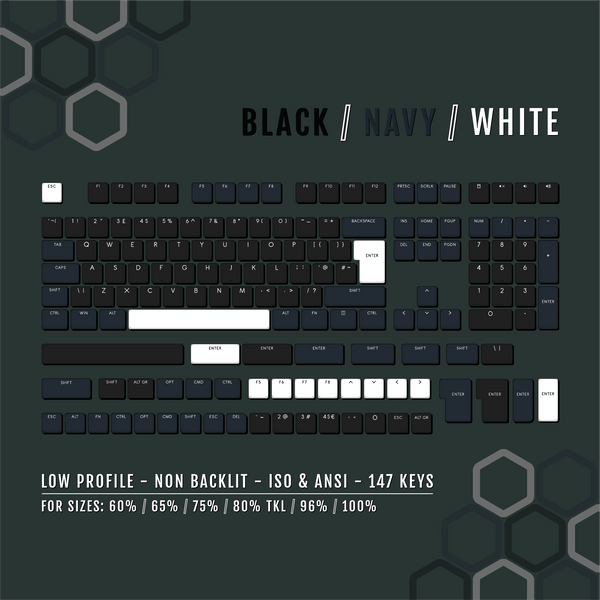 Black/Navy/White US & UK Low Profile PBT Keycaps – Krome Keycaps LTD