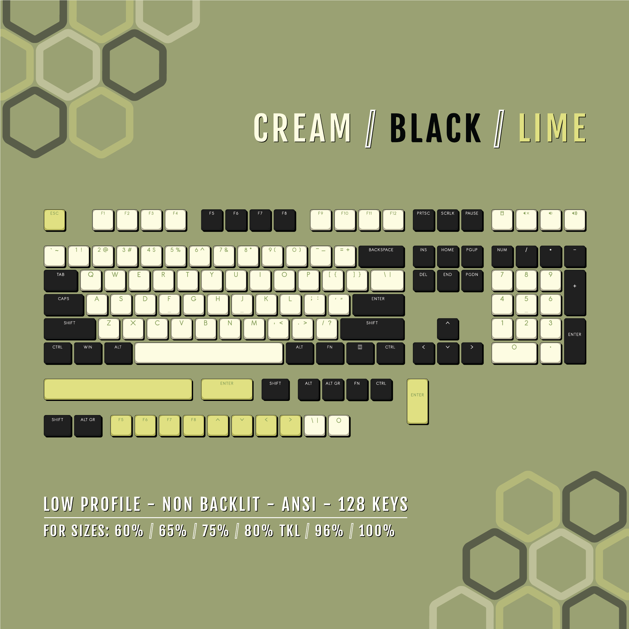 Cream/Black/Lime Low Profile PBT Keycaps – Krome Keycaps LTD
