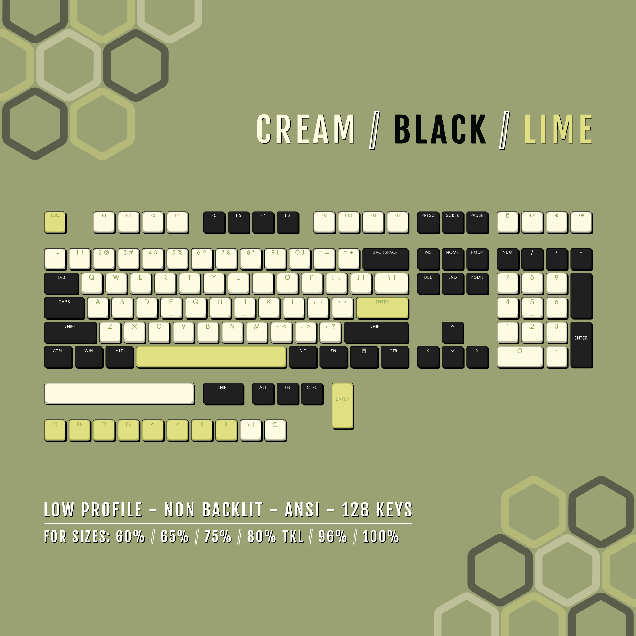 Cream/Black/Lime Low Profile PBT Keycaps – Krome Keycaps LTD