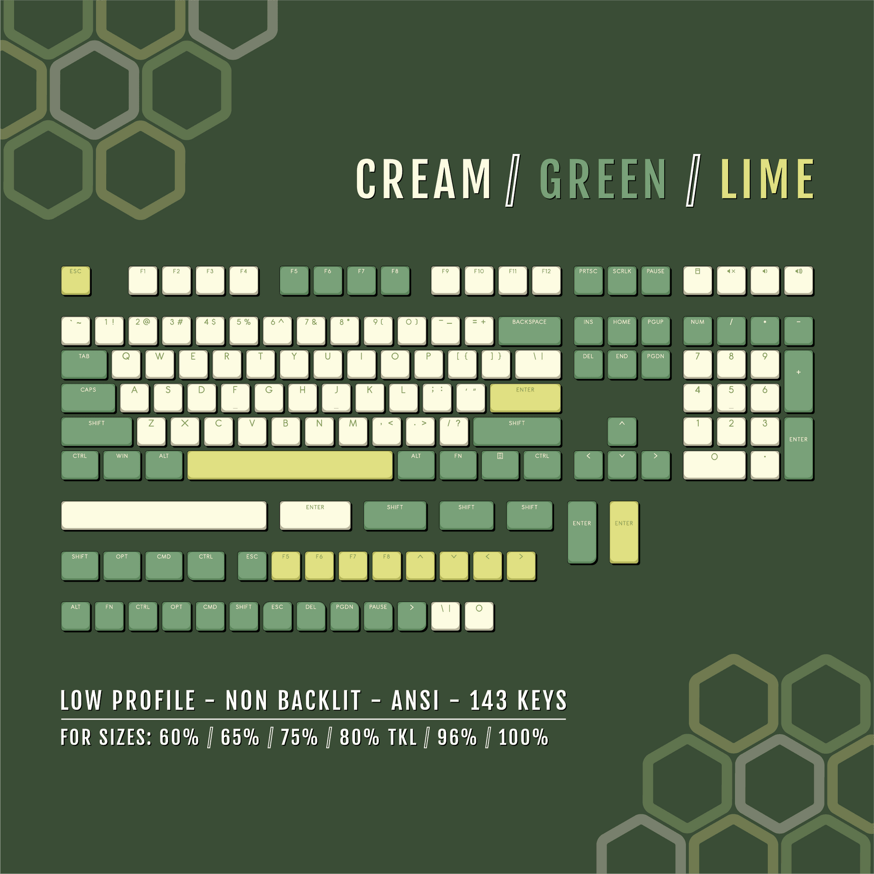 Cream/Green/Lime Low Profile PBT Keycaps – Krome Keycaps LTD