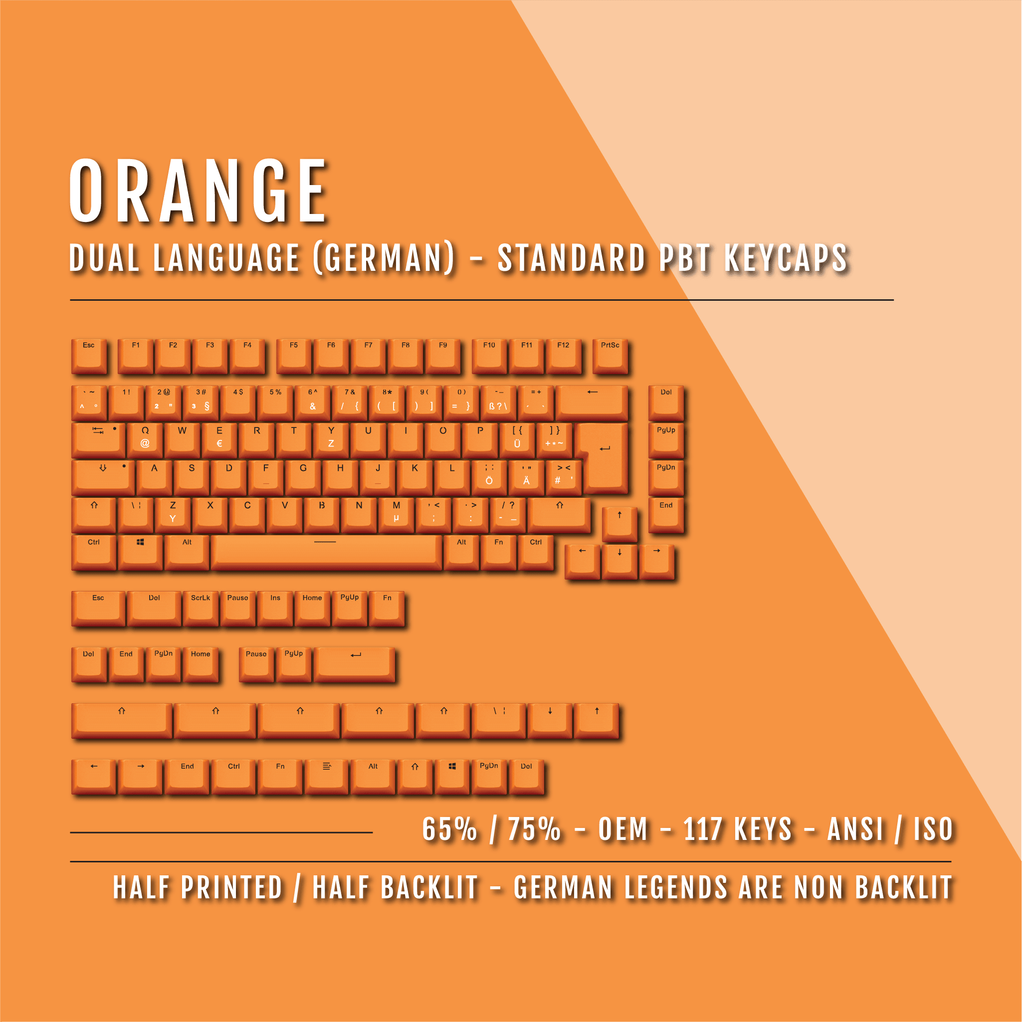 Orange German (ISO-DE) Dual Language PBT Keycaps - 65/75% – Krome ...