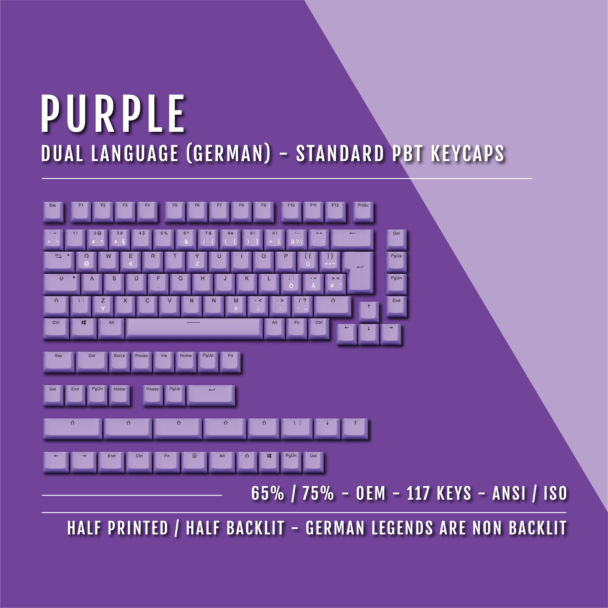 Purple German (ISO-DE) Dual Language PBT Keycaps - 65/75% – Krome ...