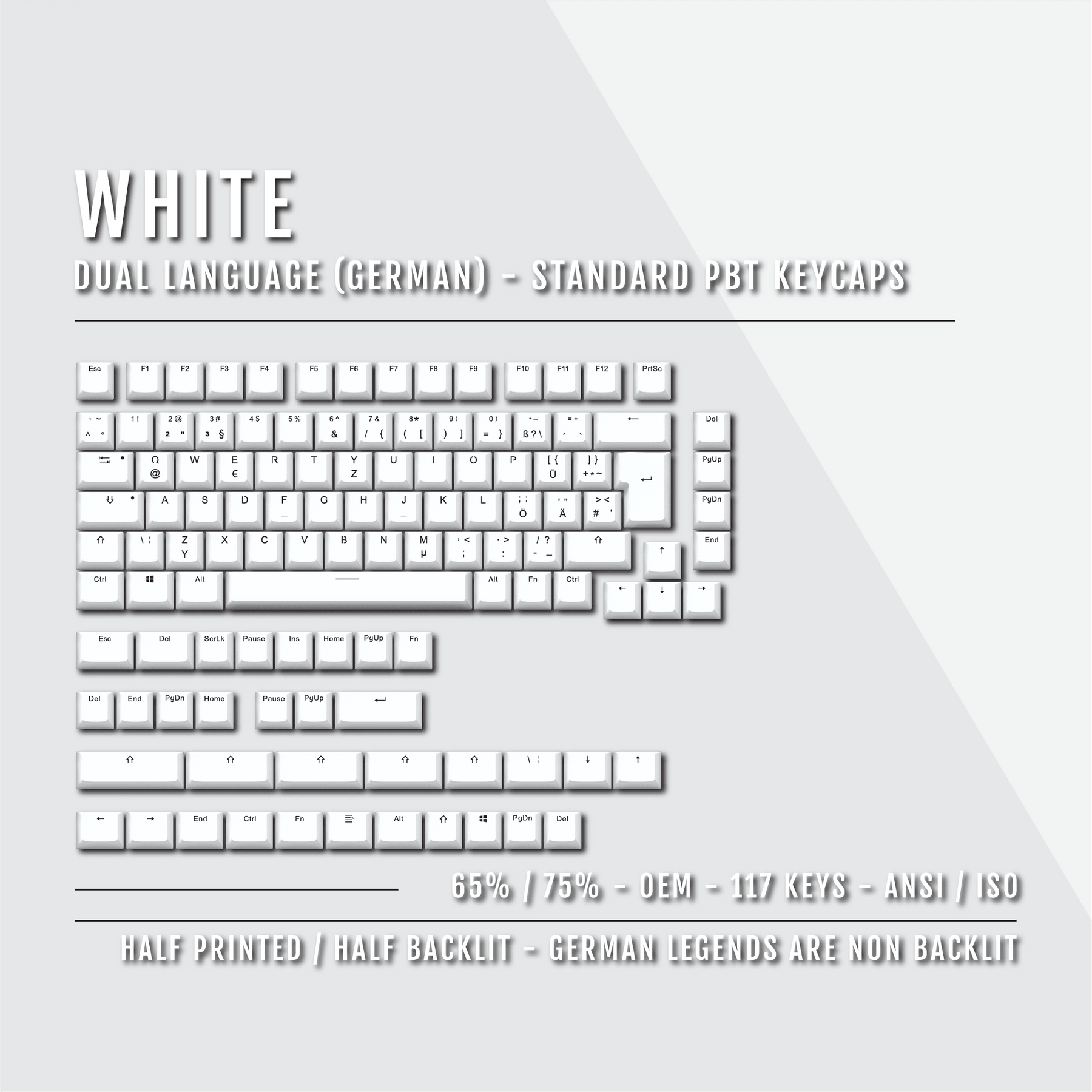 White German (ISO-DE) Dual Language PBT Keycaps - 65/75% – Krome ...