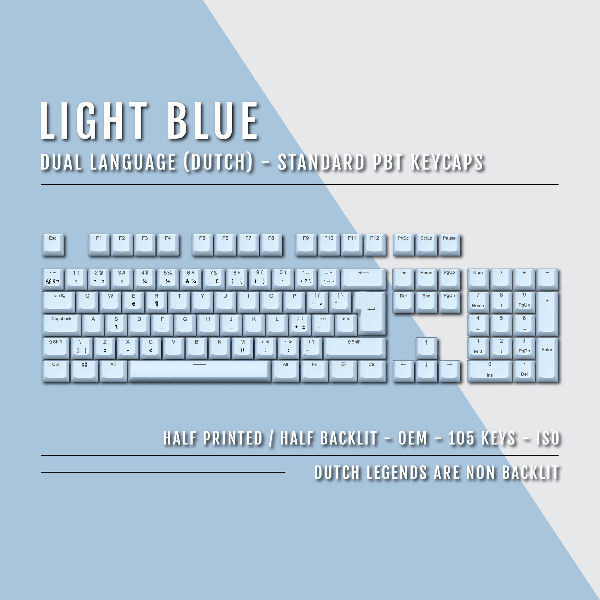 Light Blue Dutch (ISO-NL) Dual Language PBT Keycaps – Krome Keycaps LTD