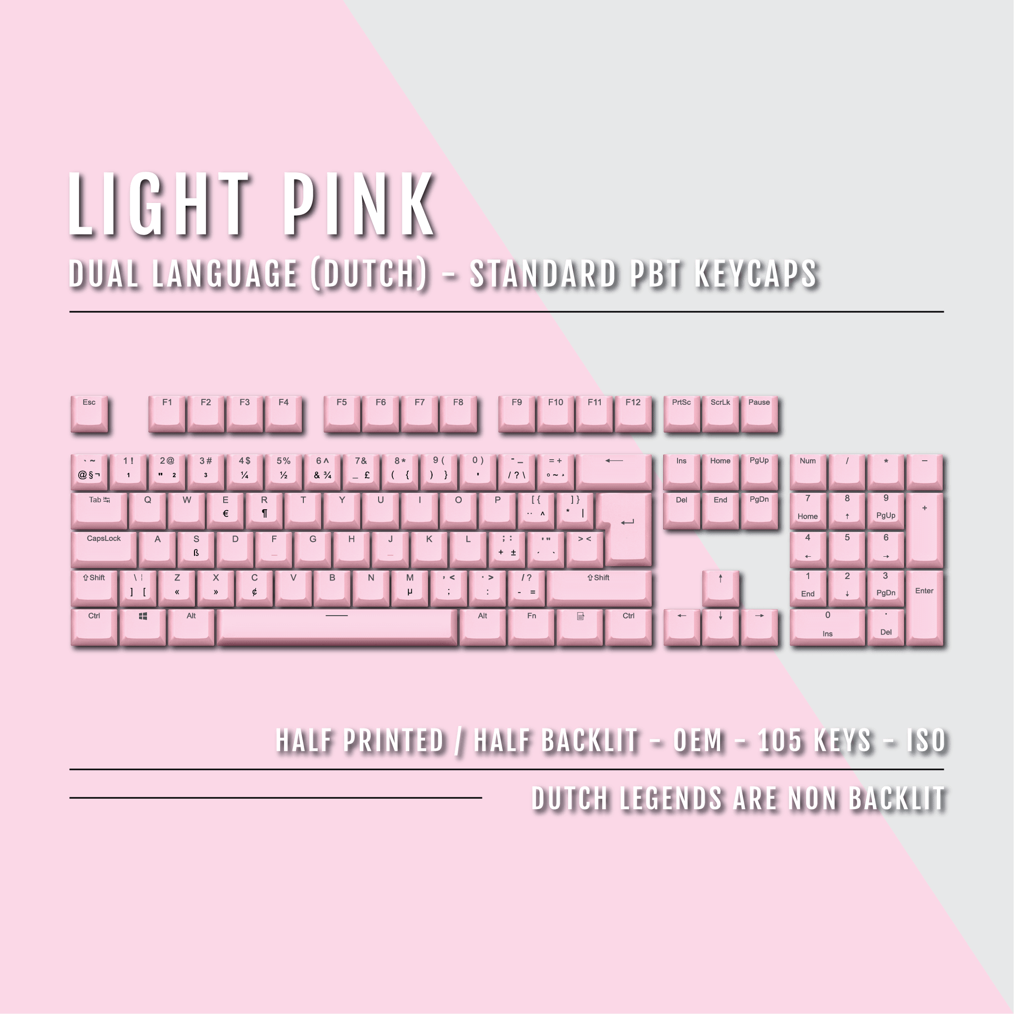 Light Pink Dutch (ISO-NL) Dual Language PBT Keycaps – Krome Keycaps LTD