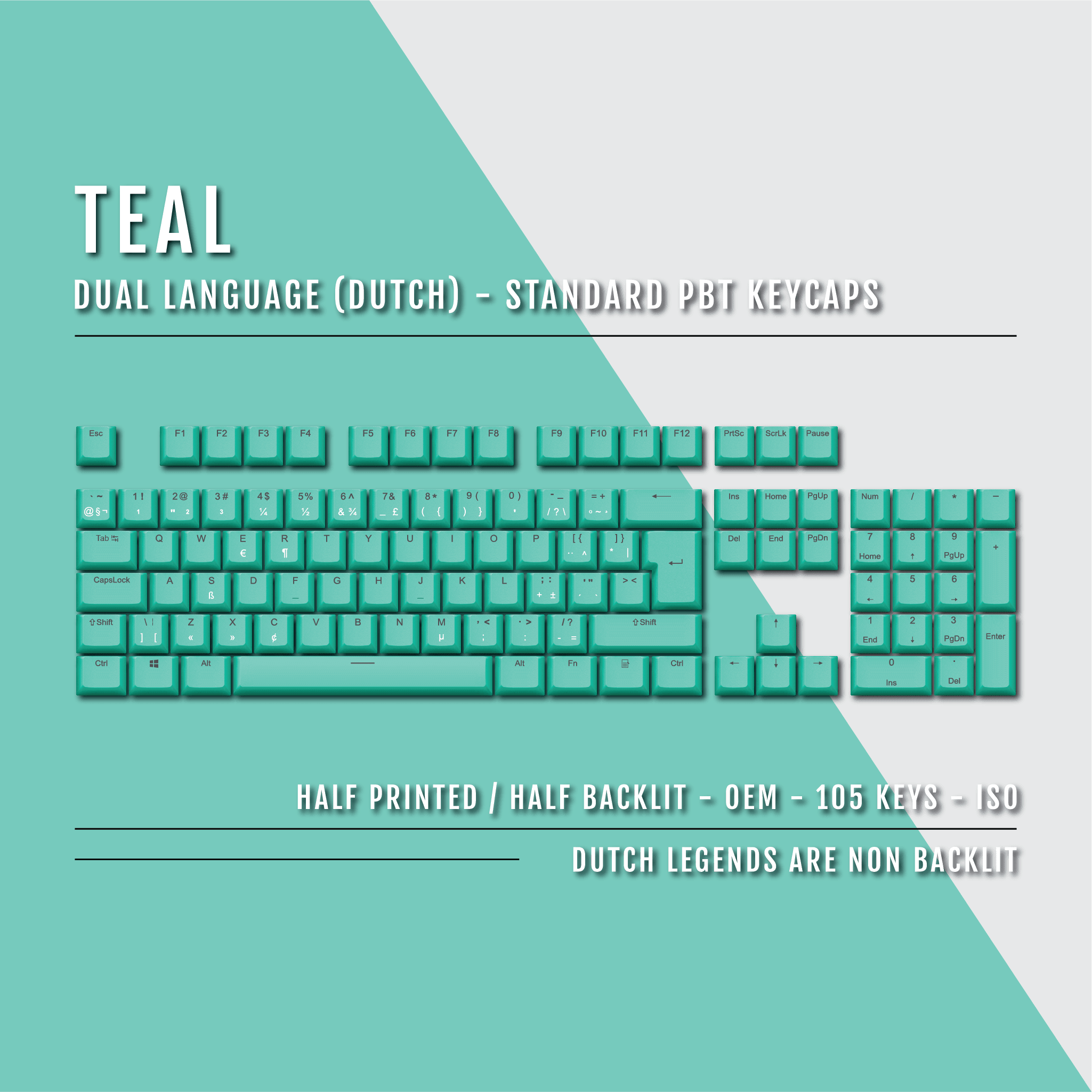 Teal Dutch (ISO-NL) Dual Language PBT Keycaps – Krome Keycaps LTD