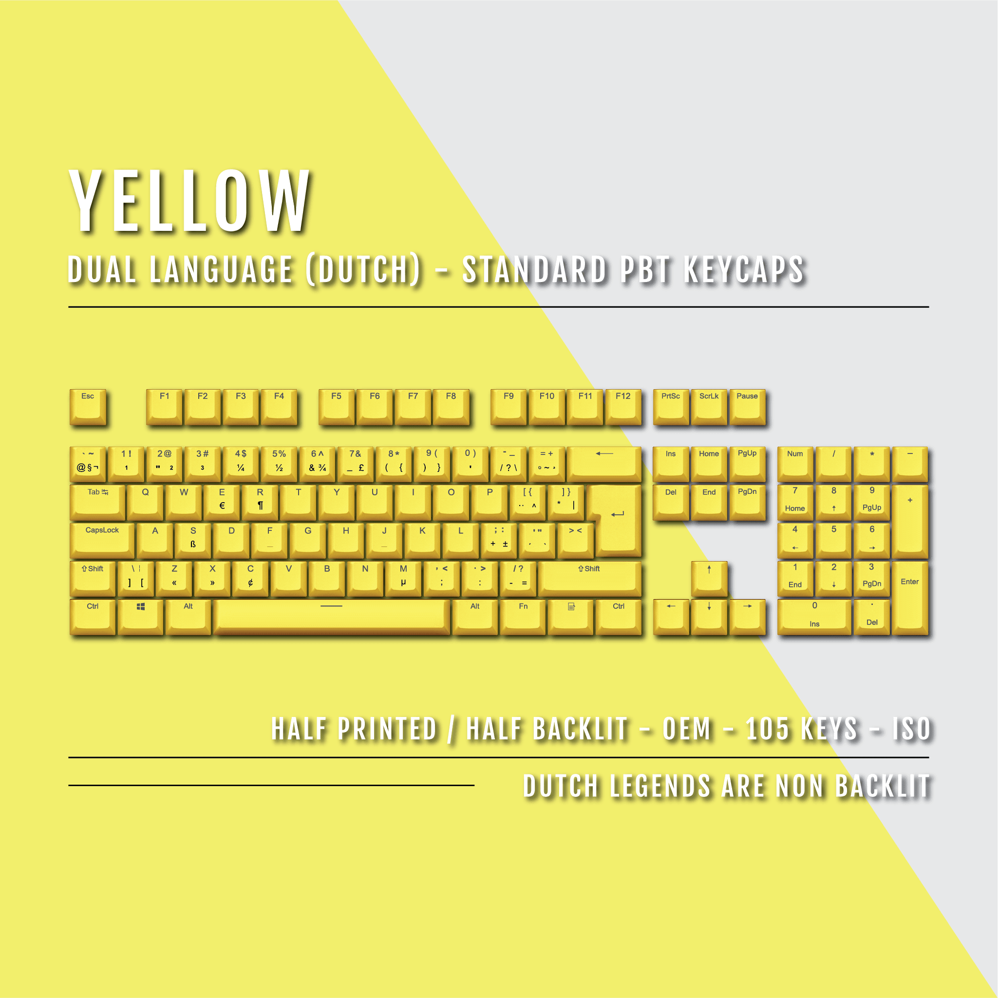 Yellow Dutch (ISO-NL) Dual Language PBT Keycaps – Krome Keycaps LTD