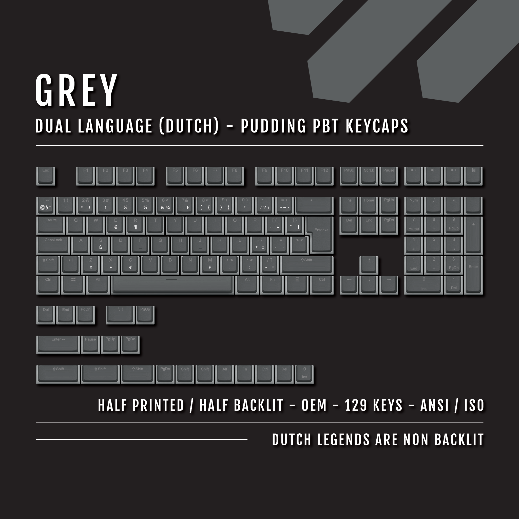 Grey Dutch (ISO-NL) Dual Language PBT Pudding Keycaps – Krome Keycaps LTD