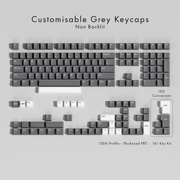 Customisable Grey PBT Keycaps - Non-Backlit – Krome Keycaps LTD