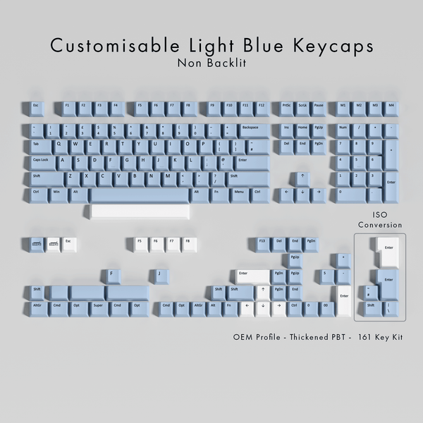 Customisable Light Blue PBT Keycaps - Non-Backlit – Krome Keycaps LTD