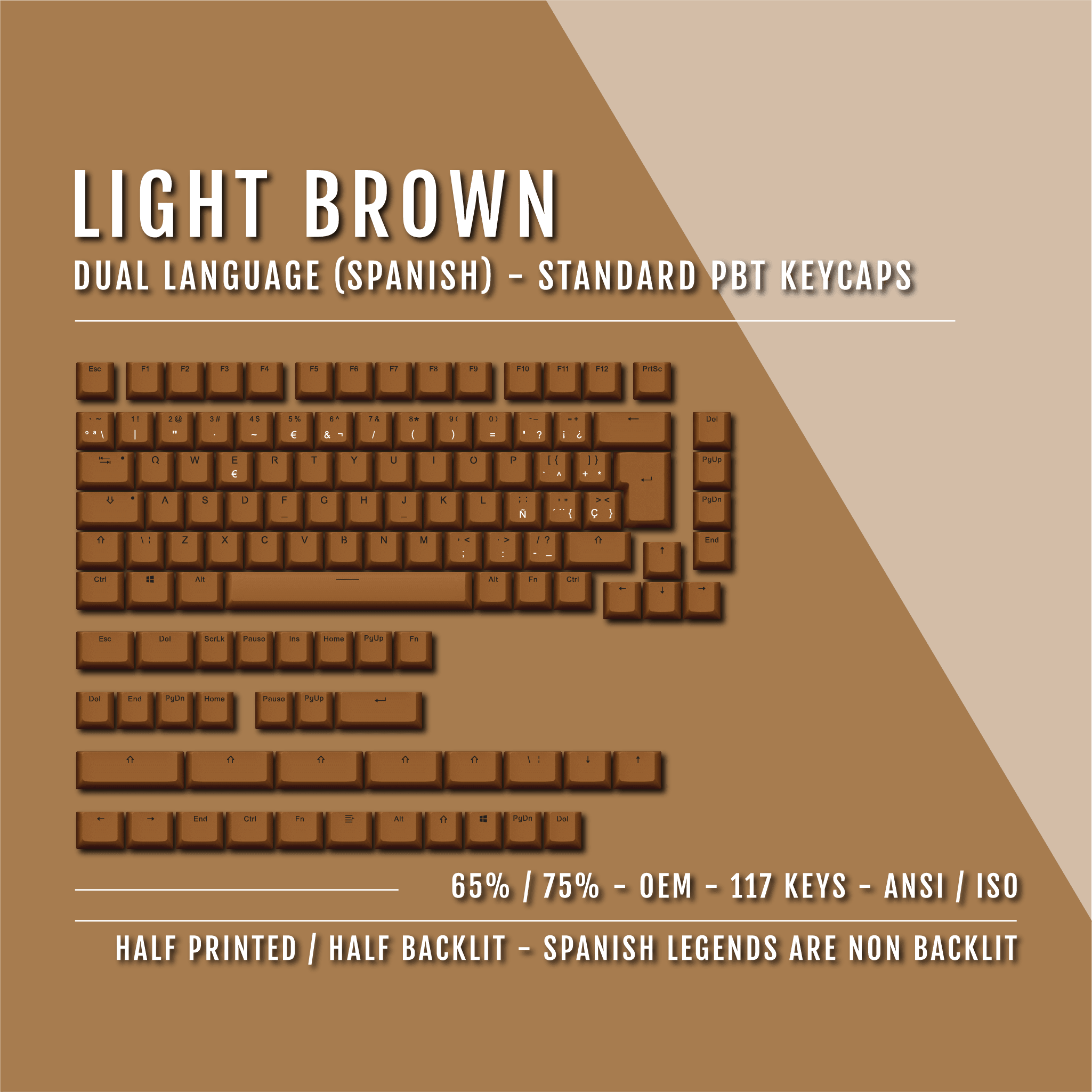 Light Brown Spanish (ISO-ES) Dual Language PBT Keycaps - 65/75% – Krome ...