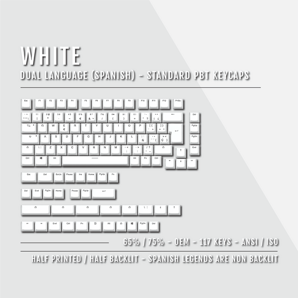 White Spanish (ISO-ES) Dual Language PBT Keycaps - 65/75% – Krome ...