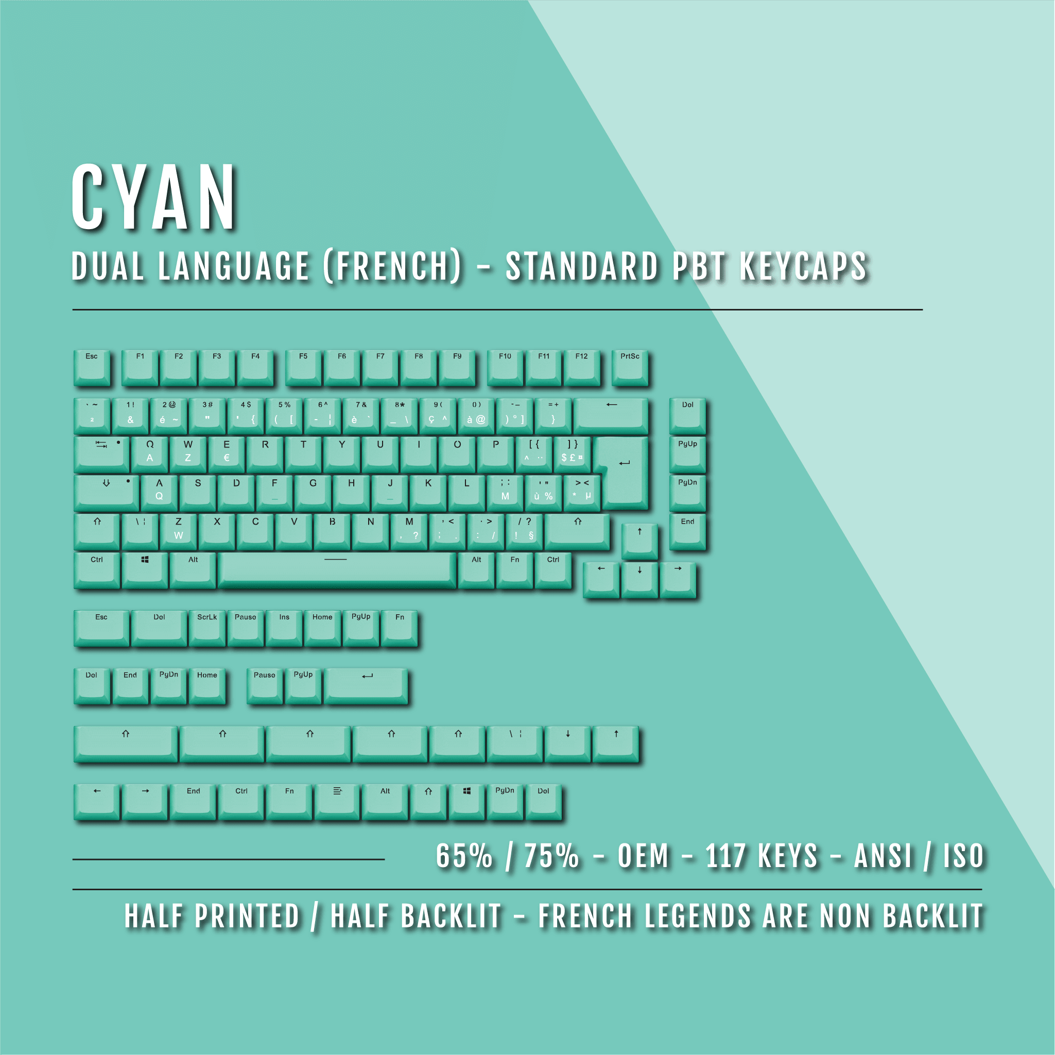 Cyan French (ISO-FR) Dual Language PBT Keycaps - 65/75% – Krome Keycaps LTD