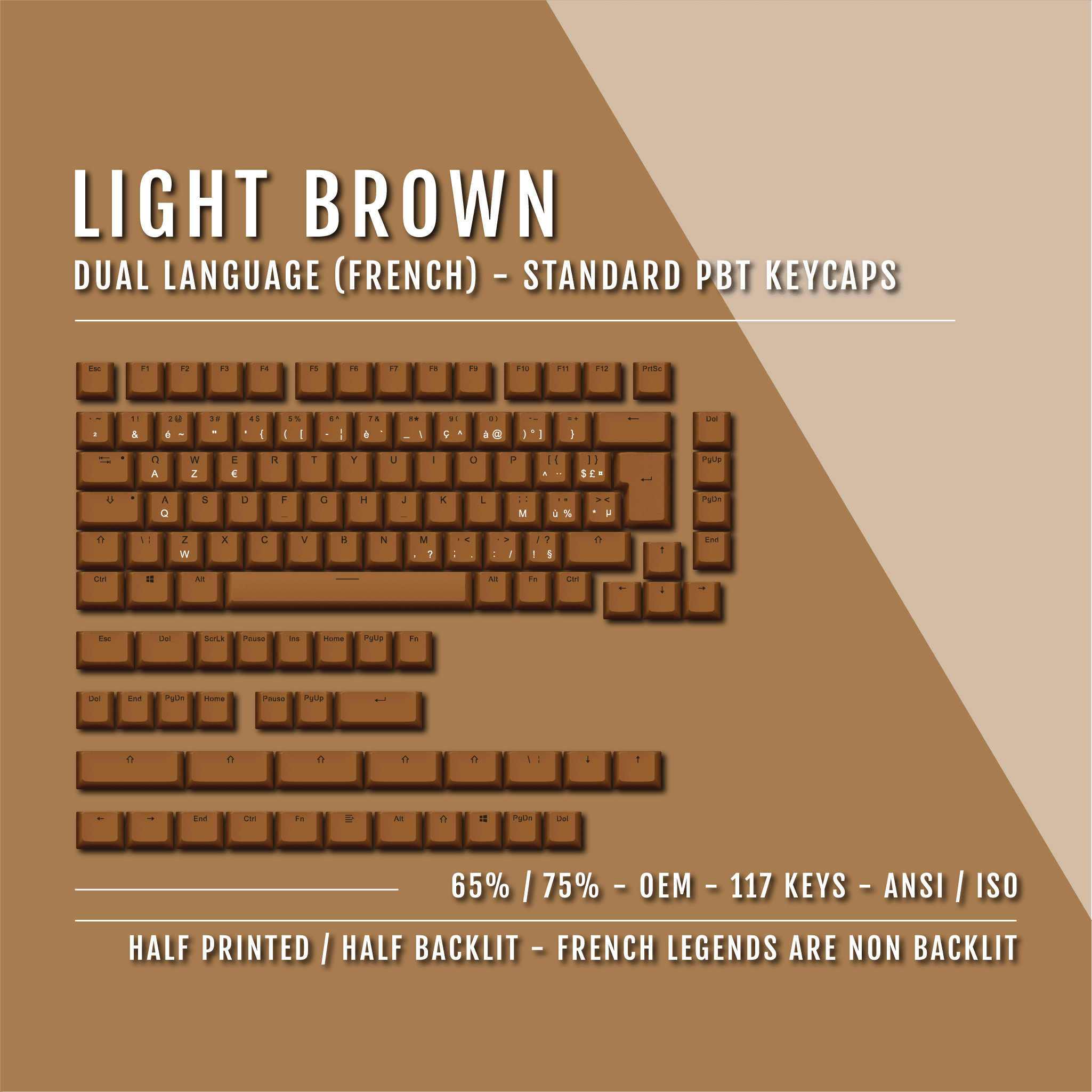 Light Brown French (ISO-FR) Dual Language PBT Keycaps - 65/75% – Krome ...