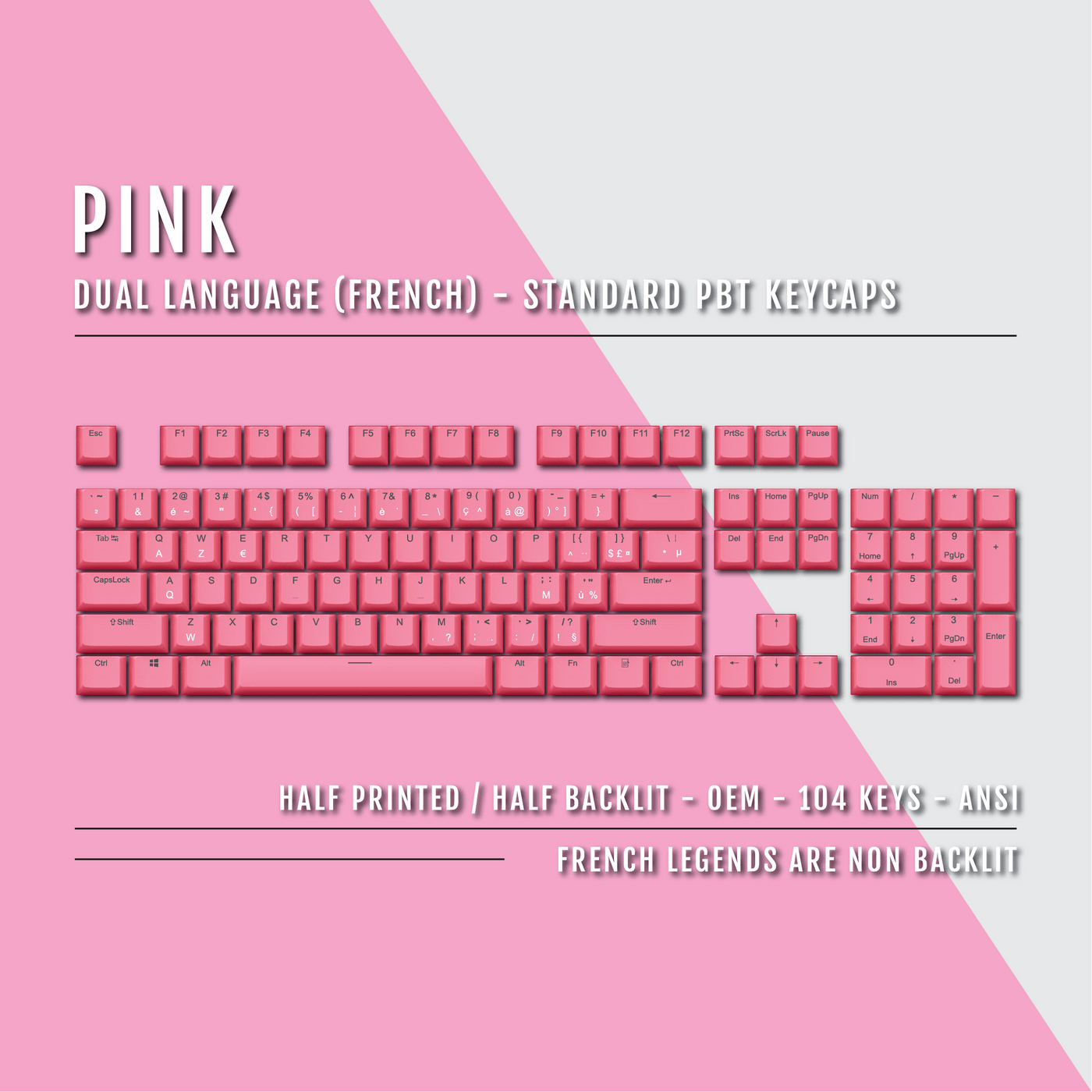 Pink PBT French Keycaps - ISO-FR - 100% Size - Dual Language Keycaps ...