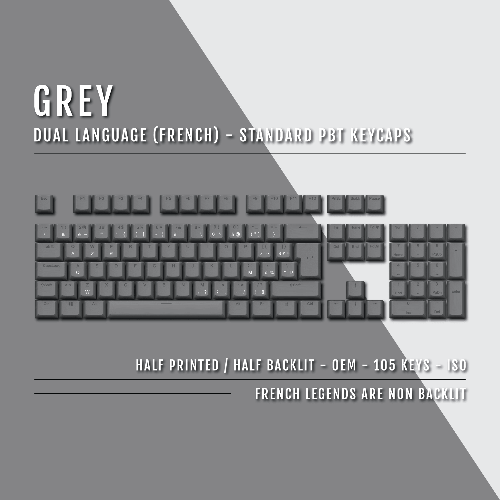 Grey French (ISO-FR) Dual Language PBT Keycaps – Krome Keycaps LTD