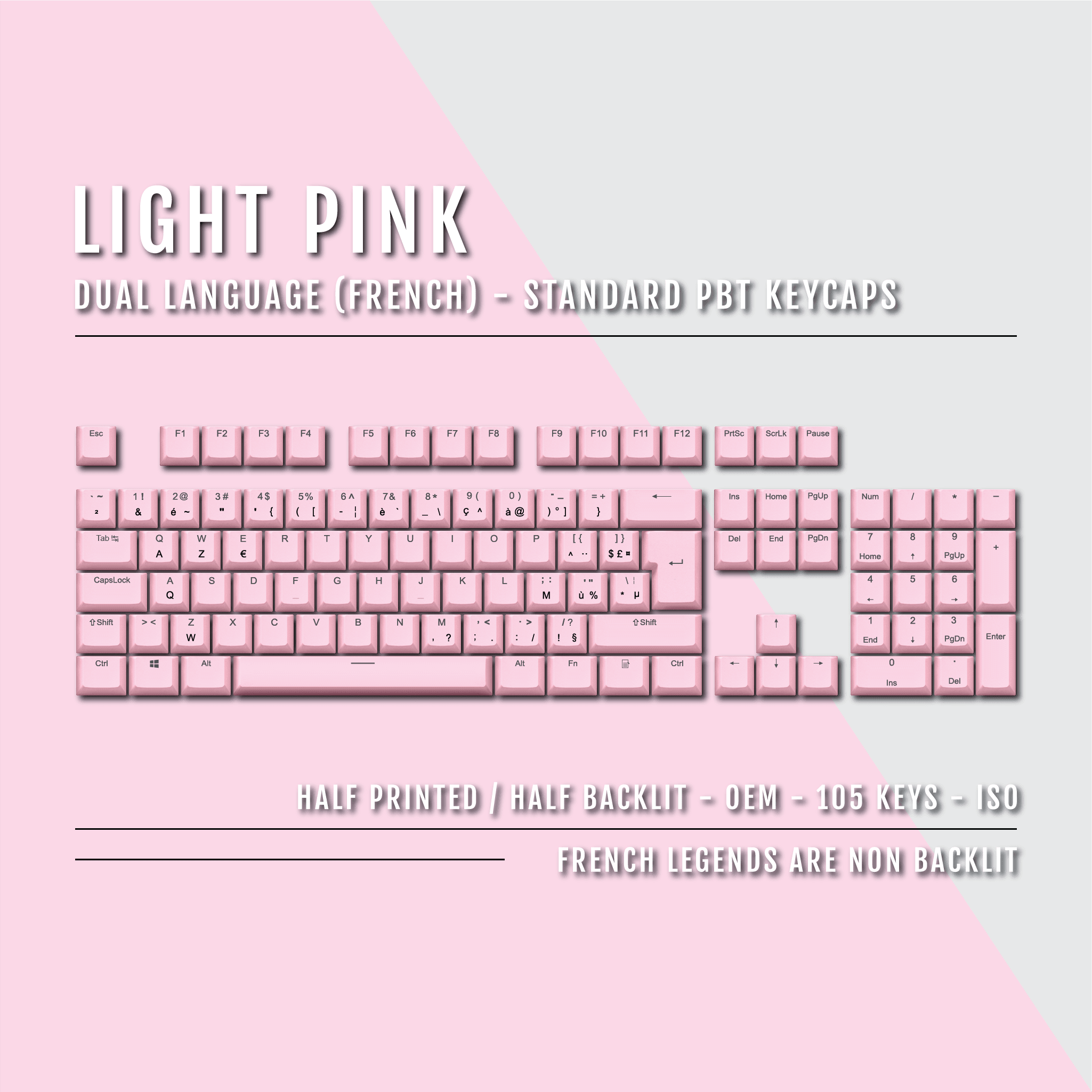 Light Pink French (ISO-FR) Dual Language PBT Keycaps – Krome Keycaps LTD