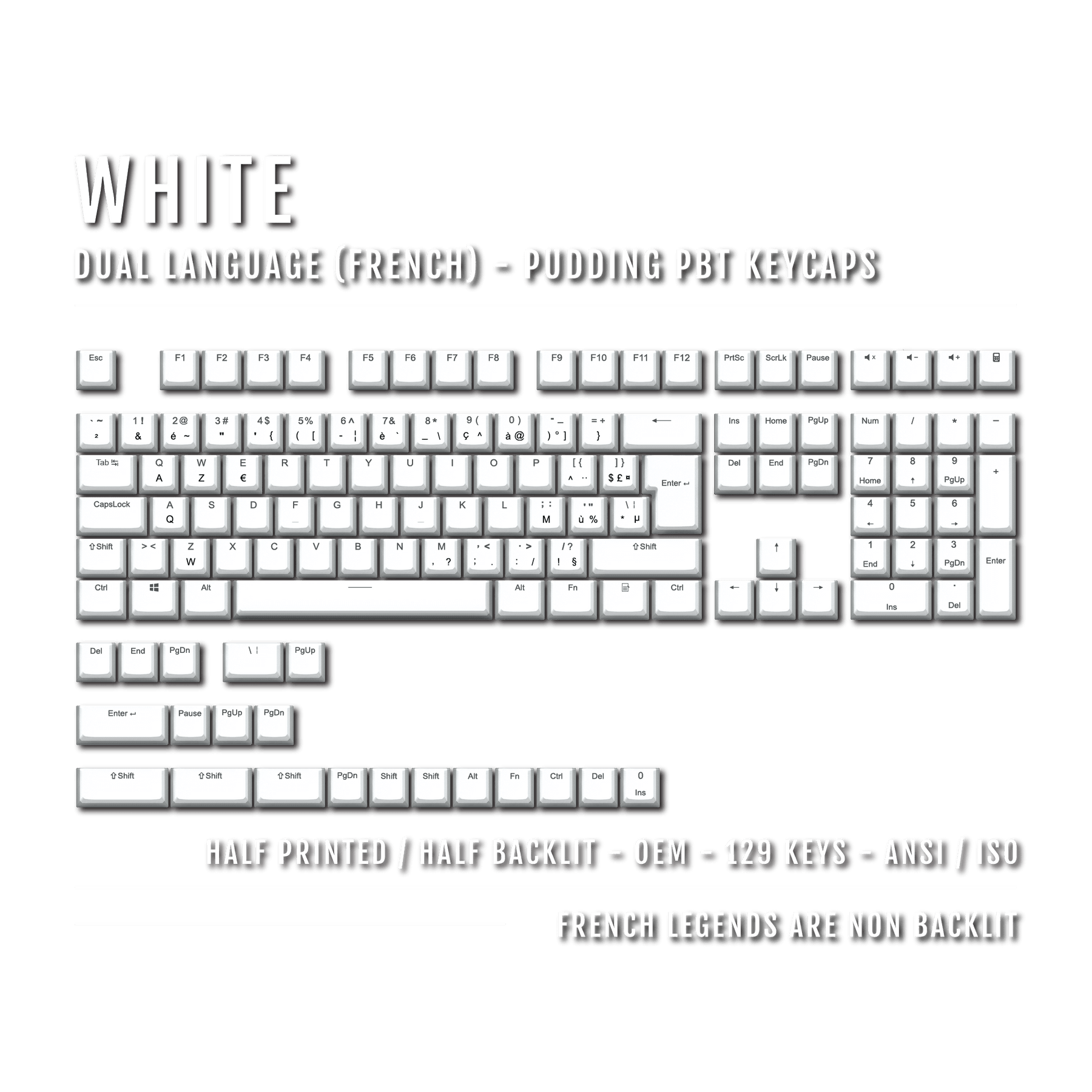 White French (ISO-FR) Dual Language PBT Pudding Keycaps – Krome Keycaps LTD