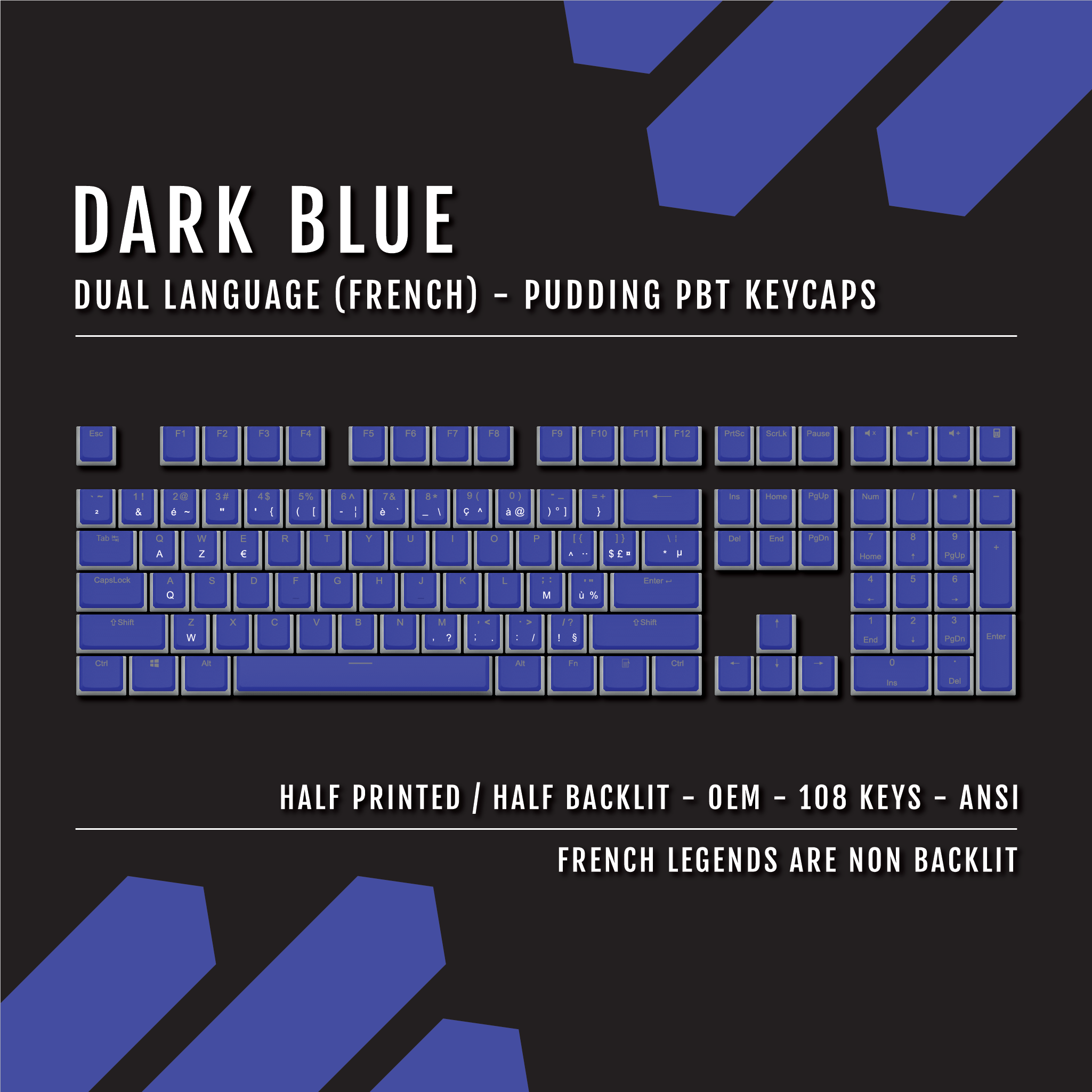 Dark Blue French Dual Language PBT Pudding Keycaps – Krome Keycaps LTD