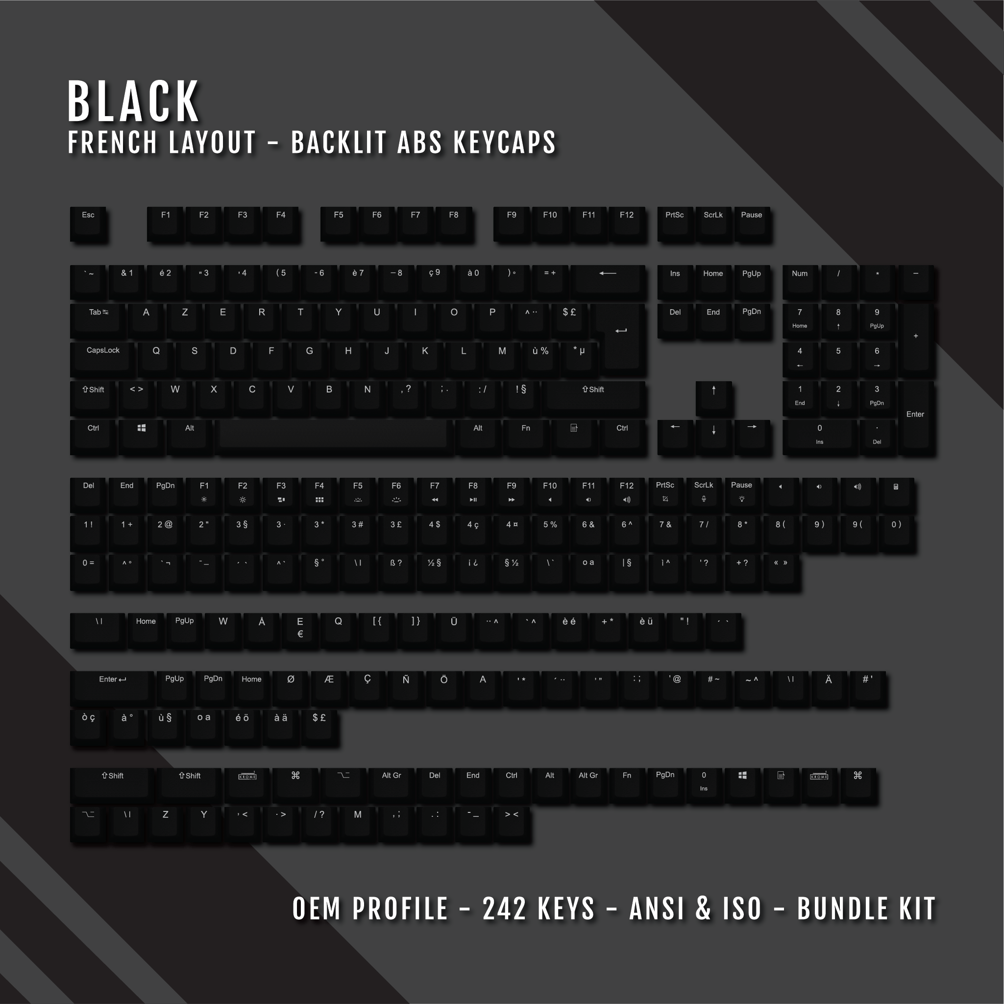 Black French (ISO-FR) Backlit ABS Keycaps for Windows & Mac – Krome ...