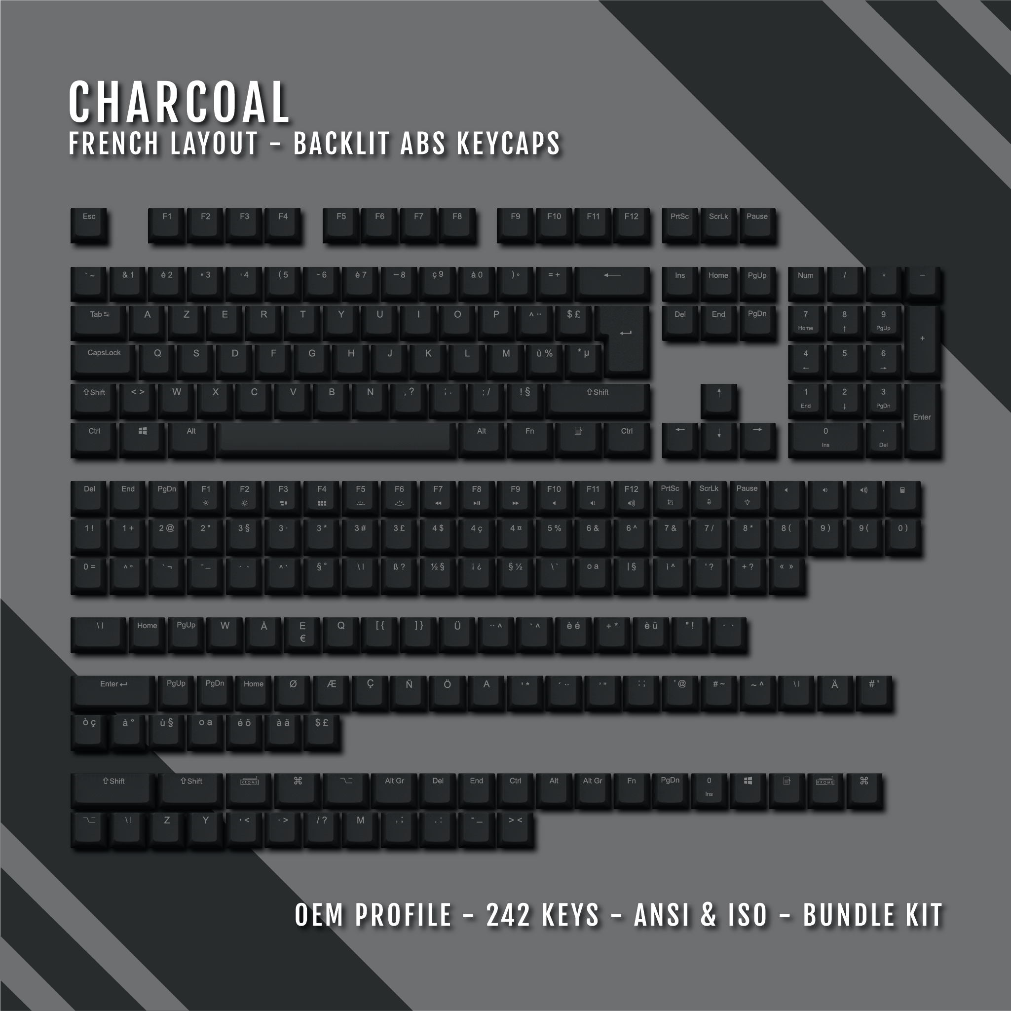 Charcoal French (ISO-FR) Backlit ABS Keycaps for Windows & Mac – Krome ...