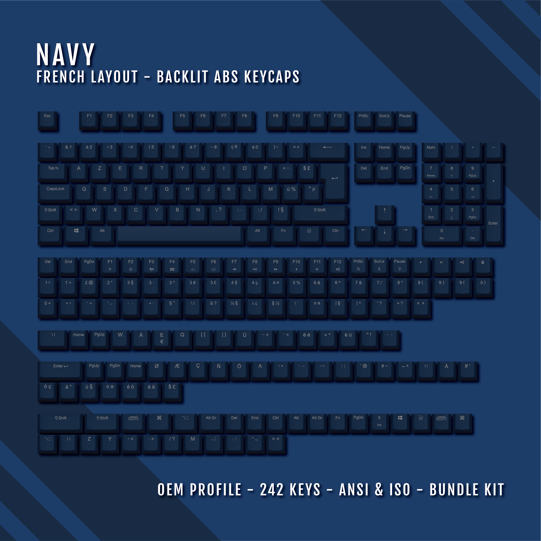 Navy French (ISO-FR) Backlit ABS Keycaps for Windows & Mac – Krome ...