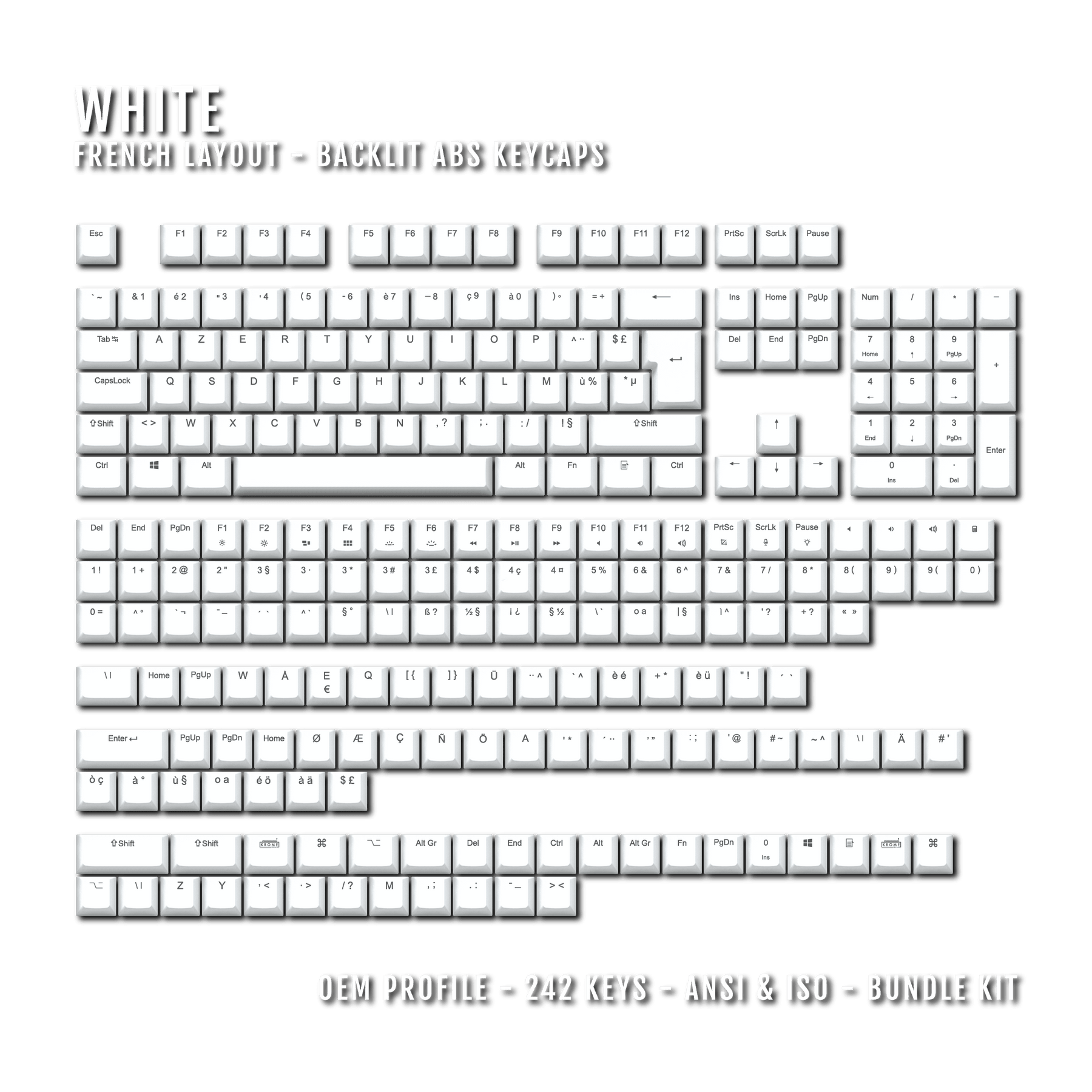 White French (ISO-FR) Backlit ABS Keycaps for Windows & Mac – Krome ...