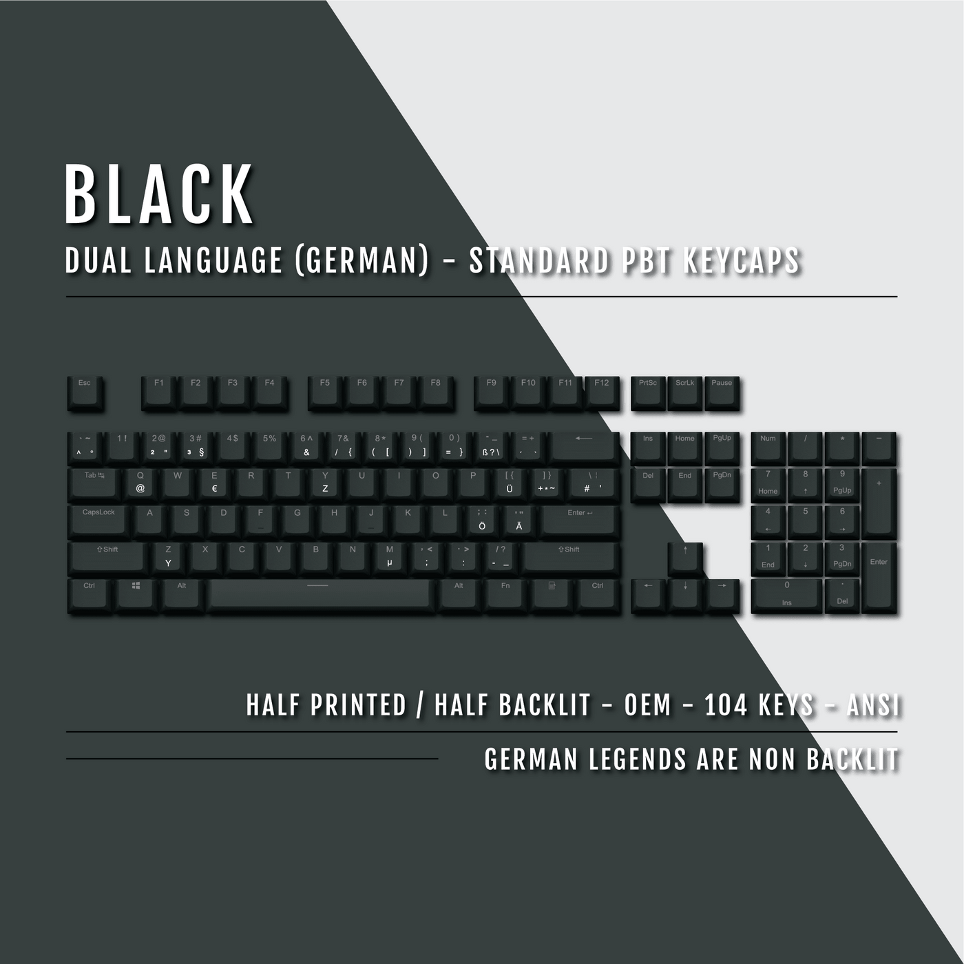 Black PBT German Keycaps - ISO-DE - 100% Size - Dual Language Keycaps ...