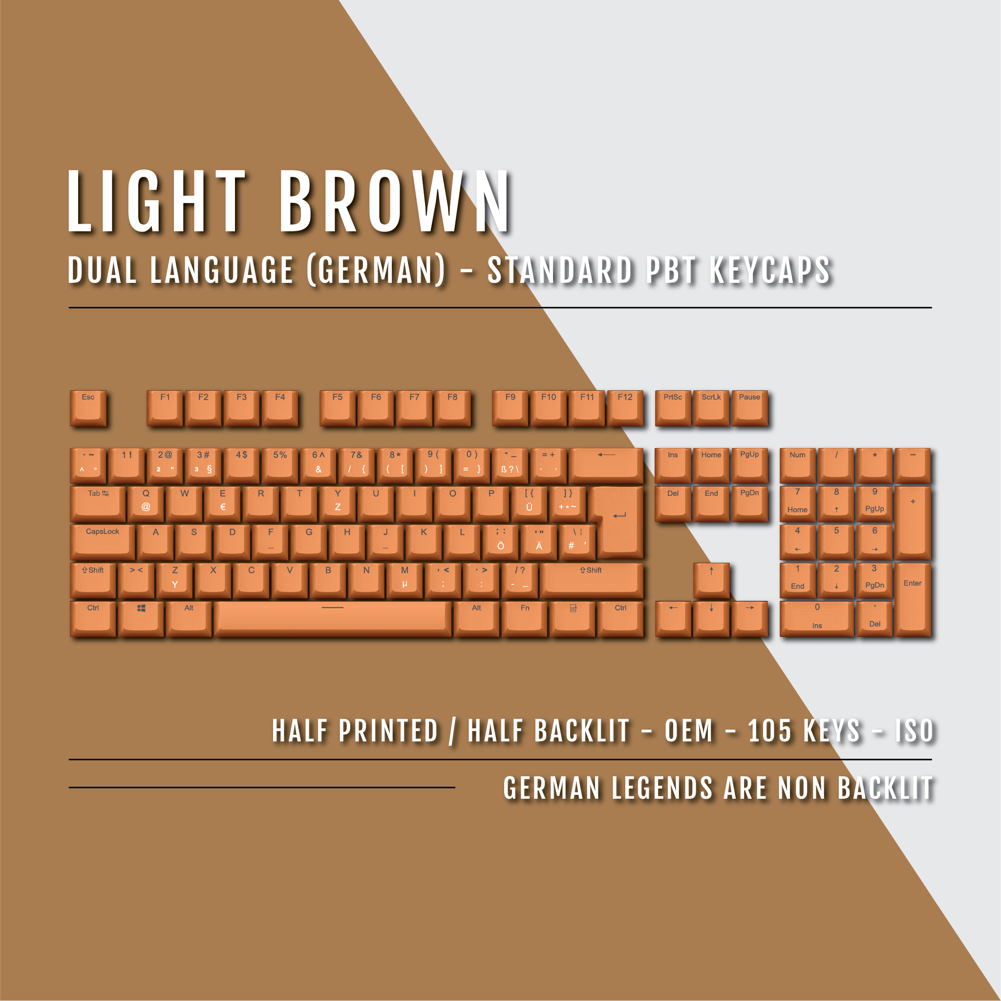 Light Brown German (ISO-DE) Dual Language PBT Keycaps – Krome Keycaps LTD