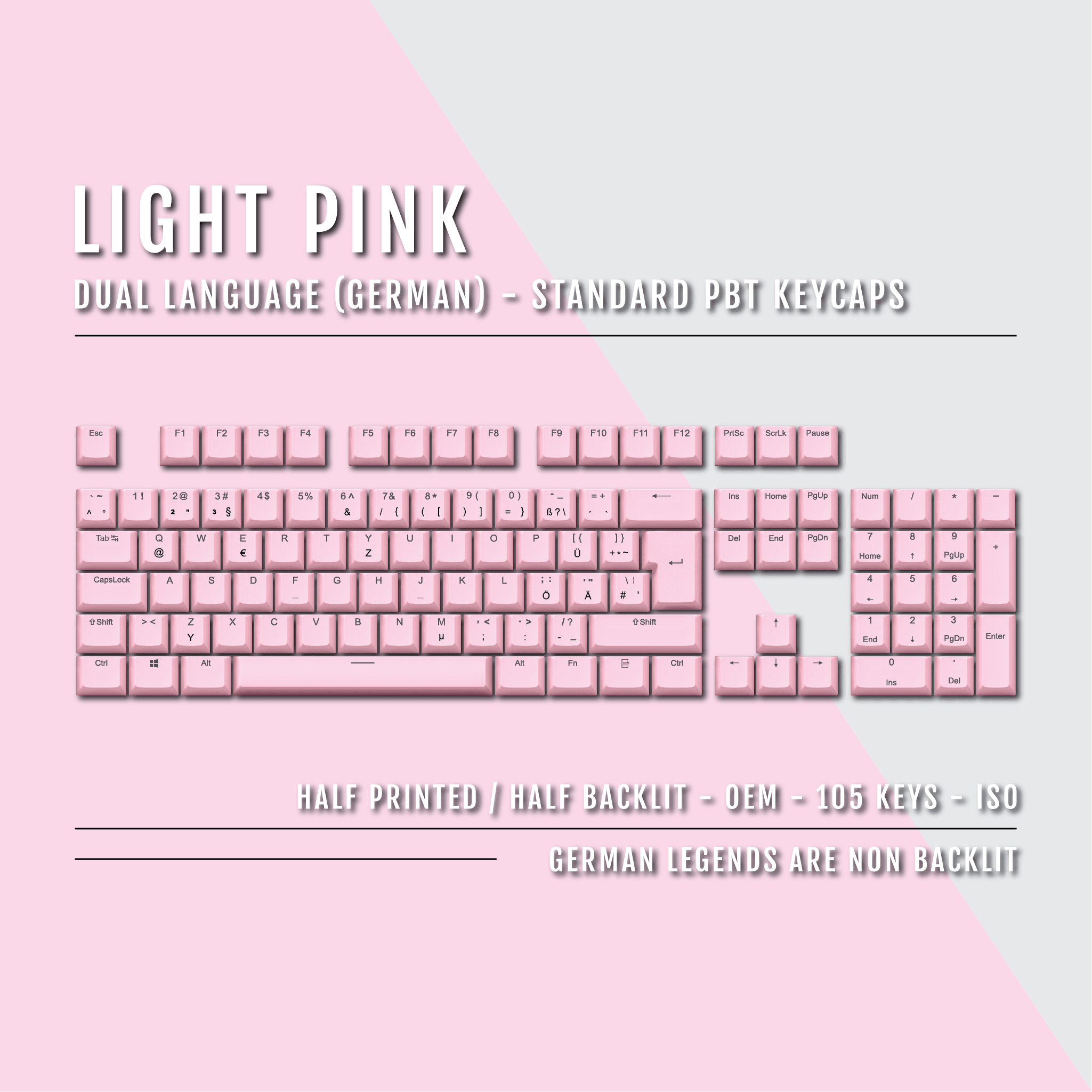 Light Pink German (ISO-DE) Dual Language PBT Keycaps – Krome Keycaps LTD