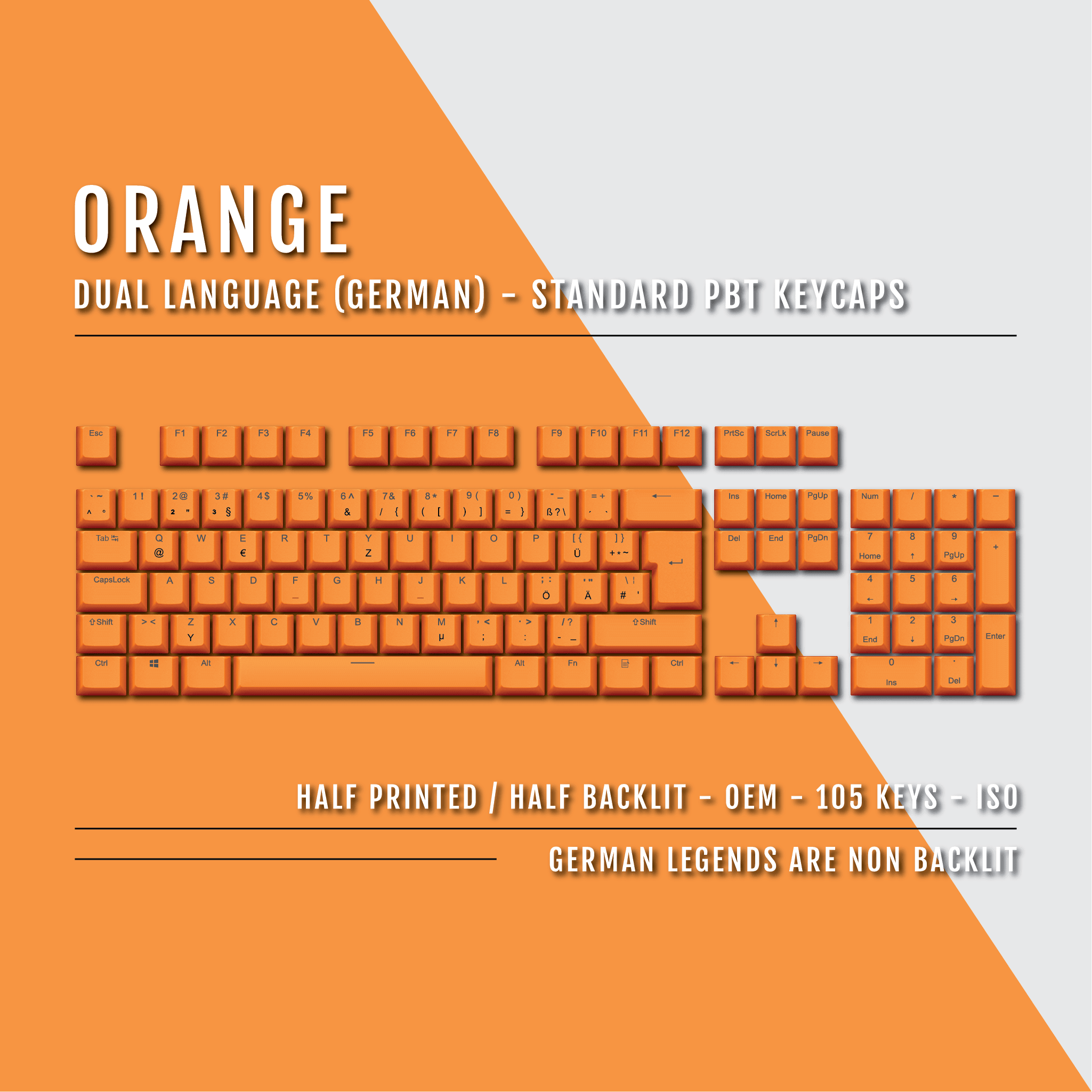 Orange German (ISO-DE) Dual Language PBT Keycaps – Krome Keycaps LTD