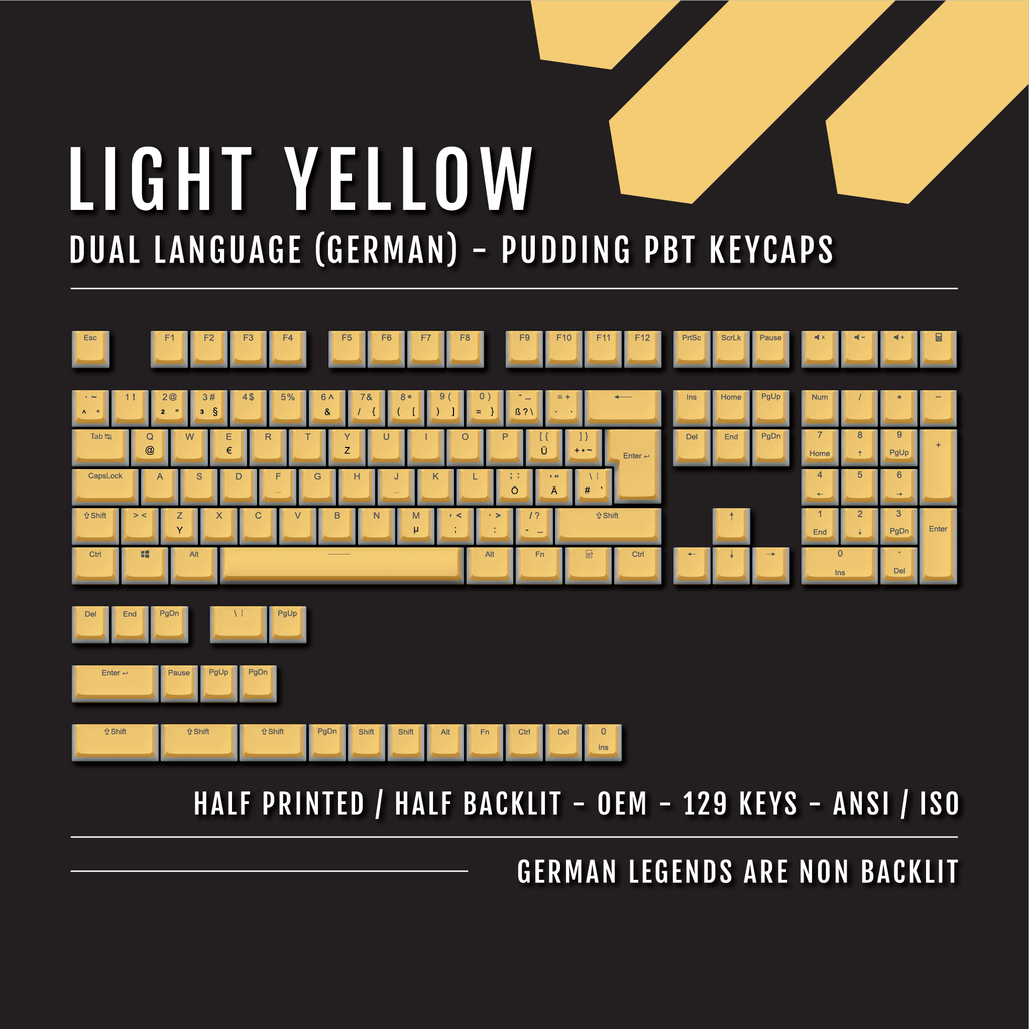 Light Yellow German (ISO-DE) Dual Language PBT Pudding Keycaps – Krome ...