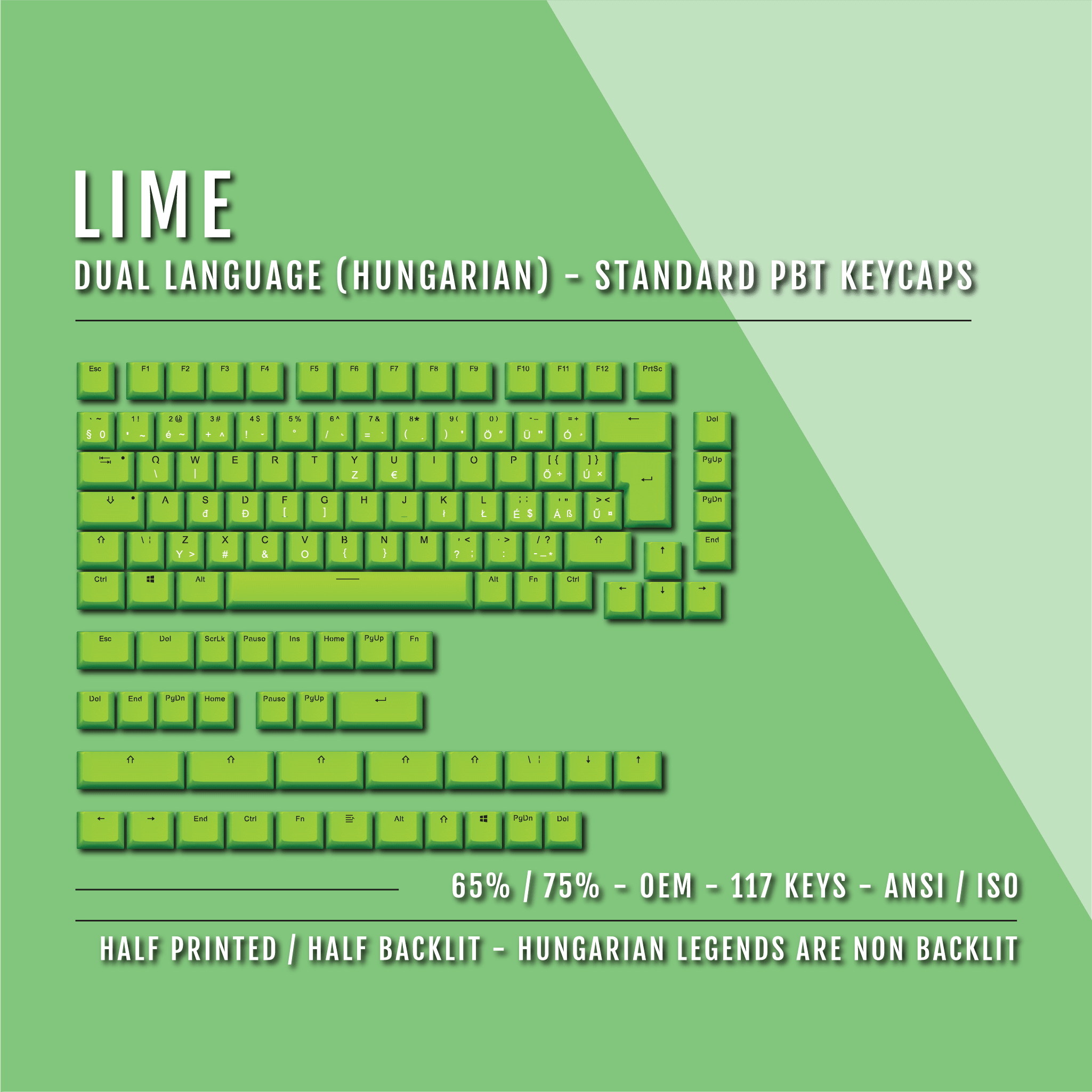 Lime Hungarian (ISO-HU) Dual Language PBT Keycaps - 65/75% – Krome ...