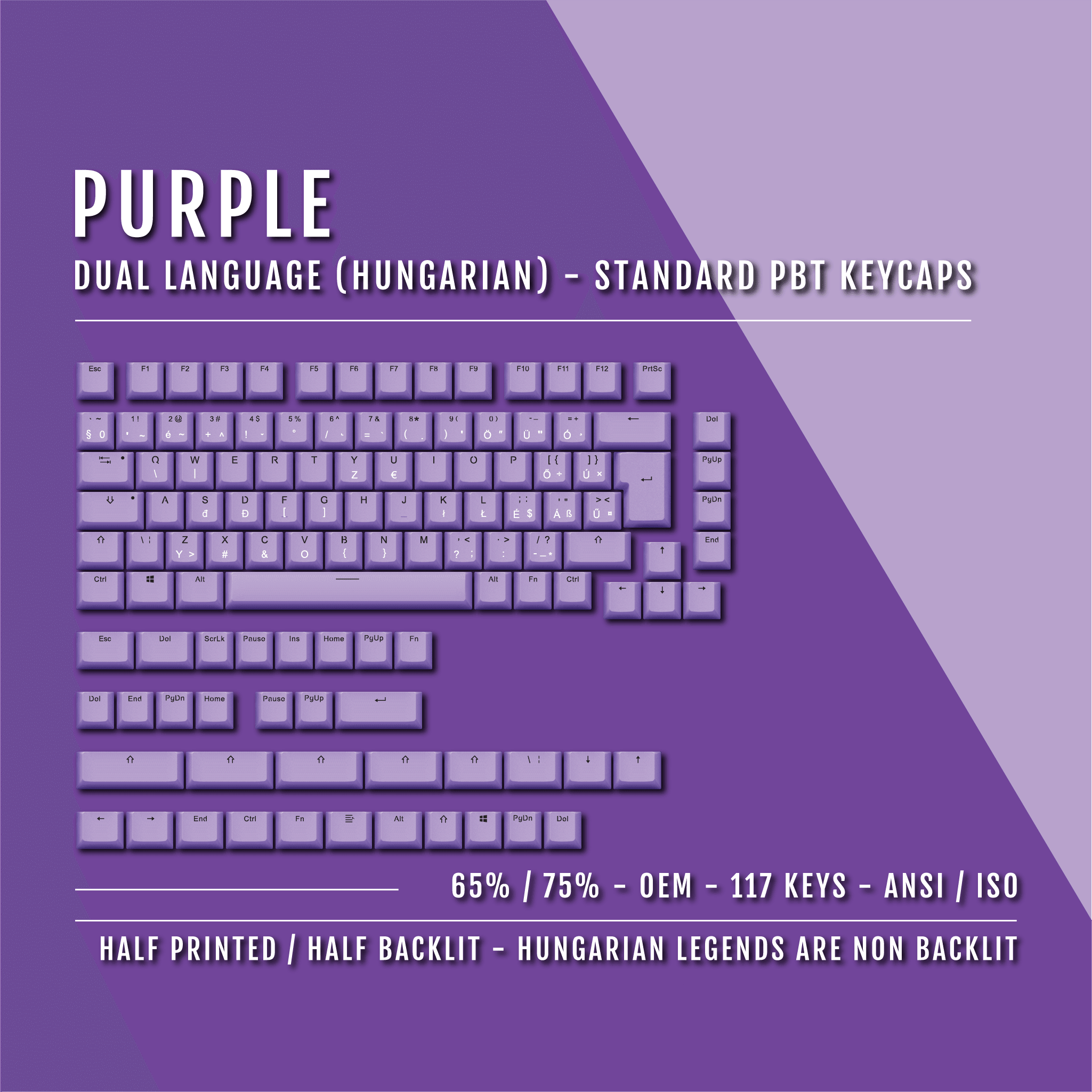 Purple PBT Hungarian Keycaps - ISO-HU - 65/75% Sizes - Dual Language K ...