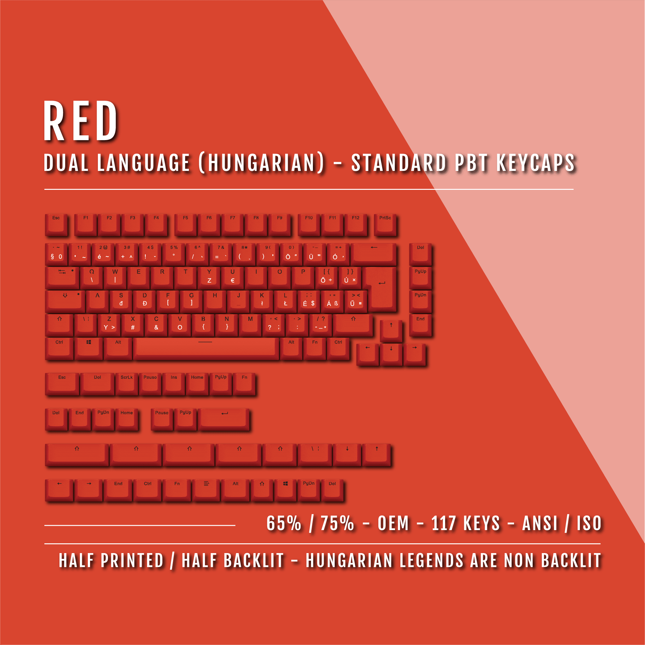Red Hungarian (ISO-HU) Dual Language PBT Keycaps - 65/75% – Krome ...