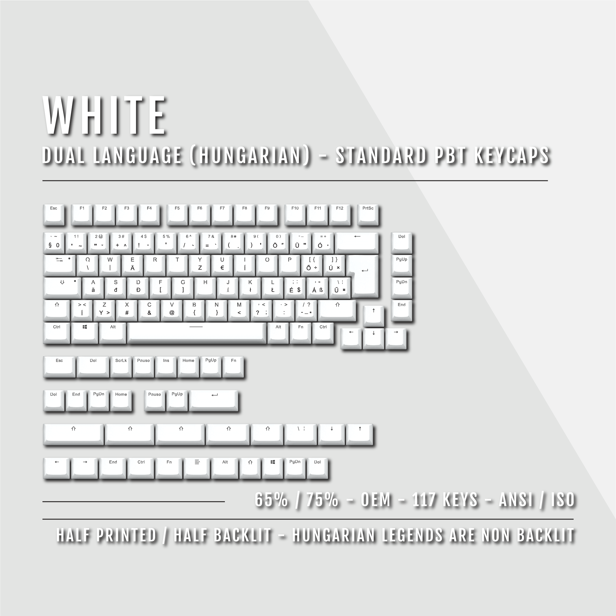 White Hungarian (ISO-HU) Dual Language PBT Keycaps - 65/75% – Krome ...
