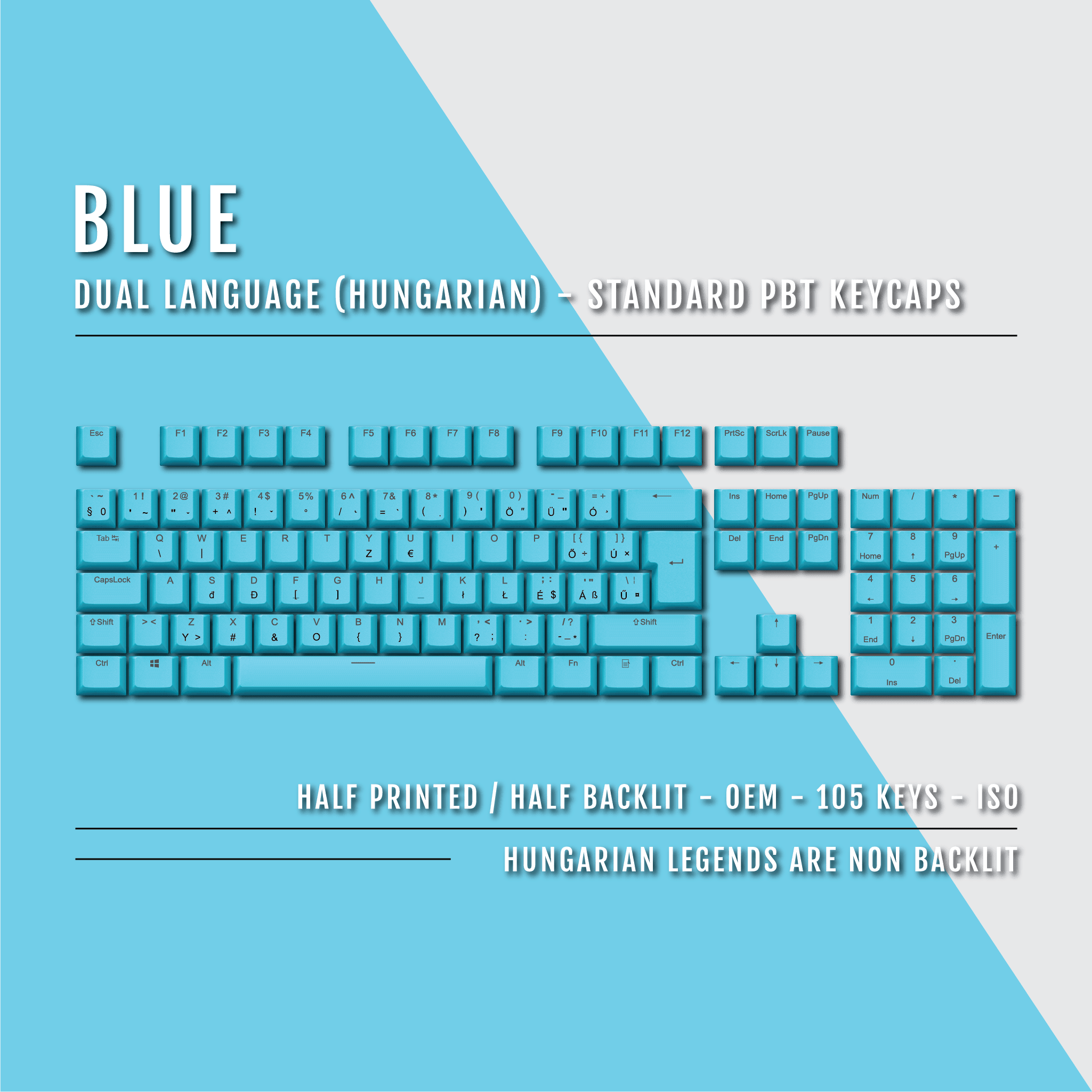 Blue Hungarian (ISO-HU) Dual Language PBT Keycaps – Krome Keycaps LTD