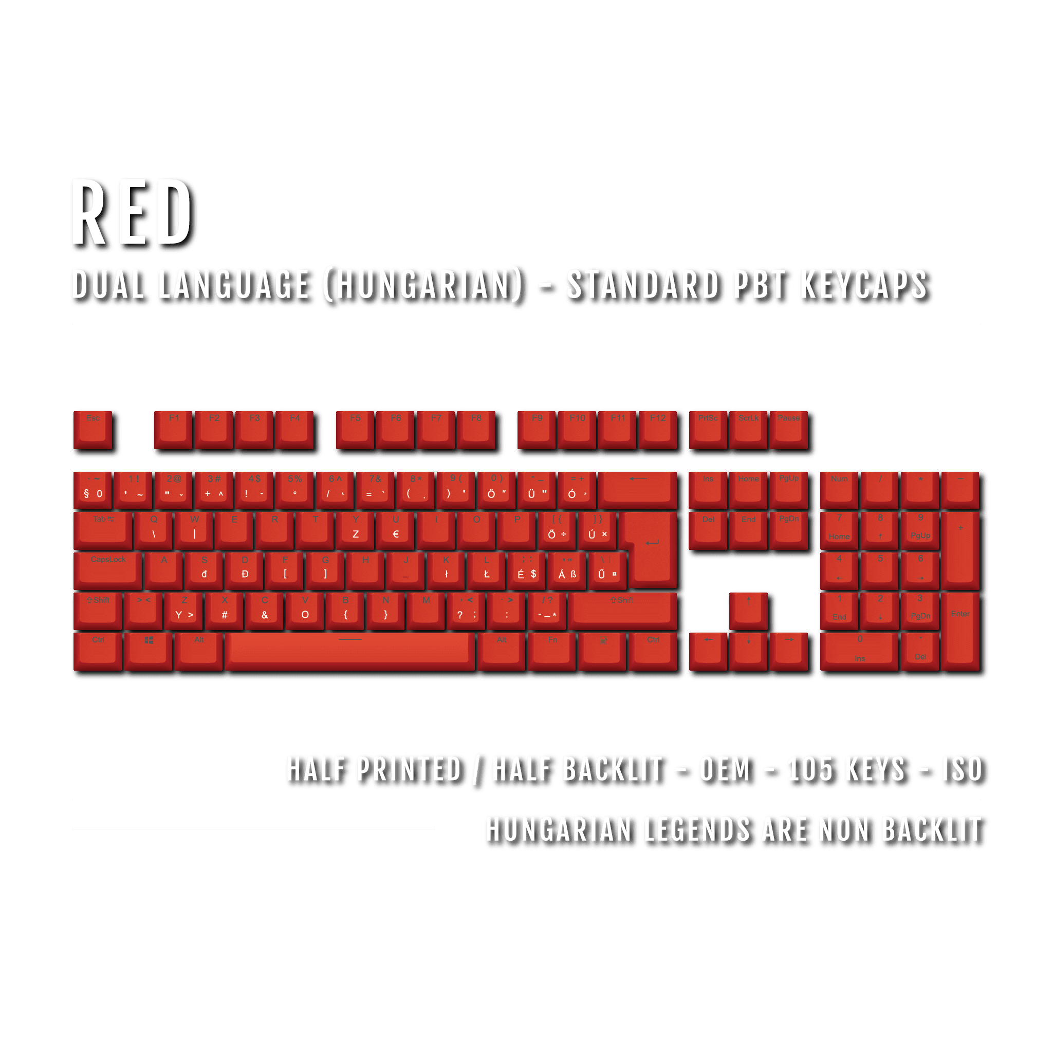 Red PBT Hungarian Keycaps - ISO-HU - 100% Size - Dual Language Keycaps ...