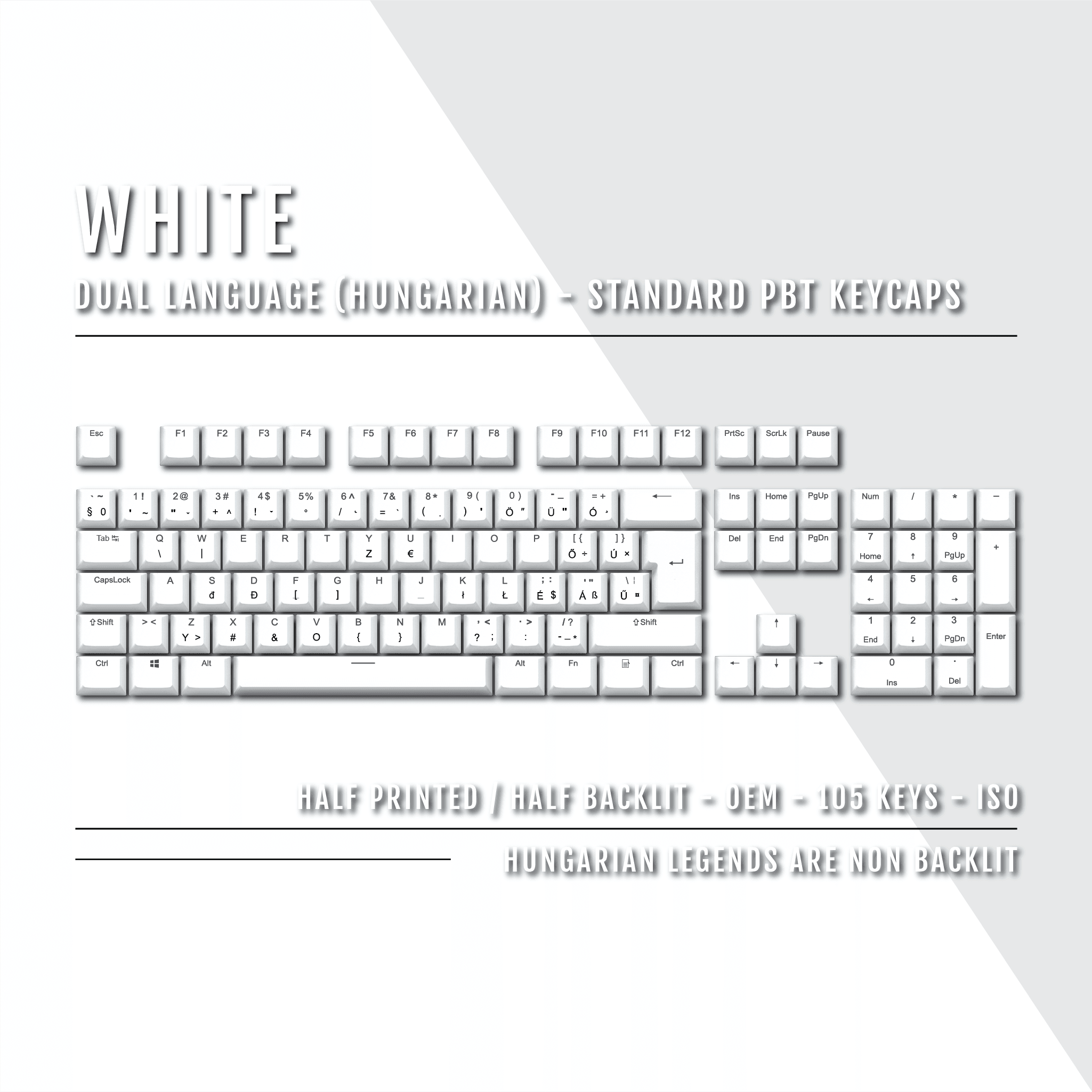 White Hungarian (ISO-HU) Dual Language PBT Keycaps – Krome Keycaps LTD