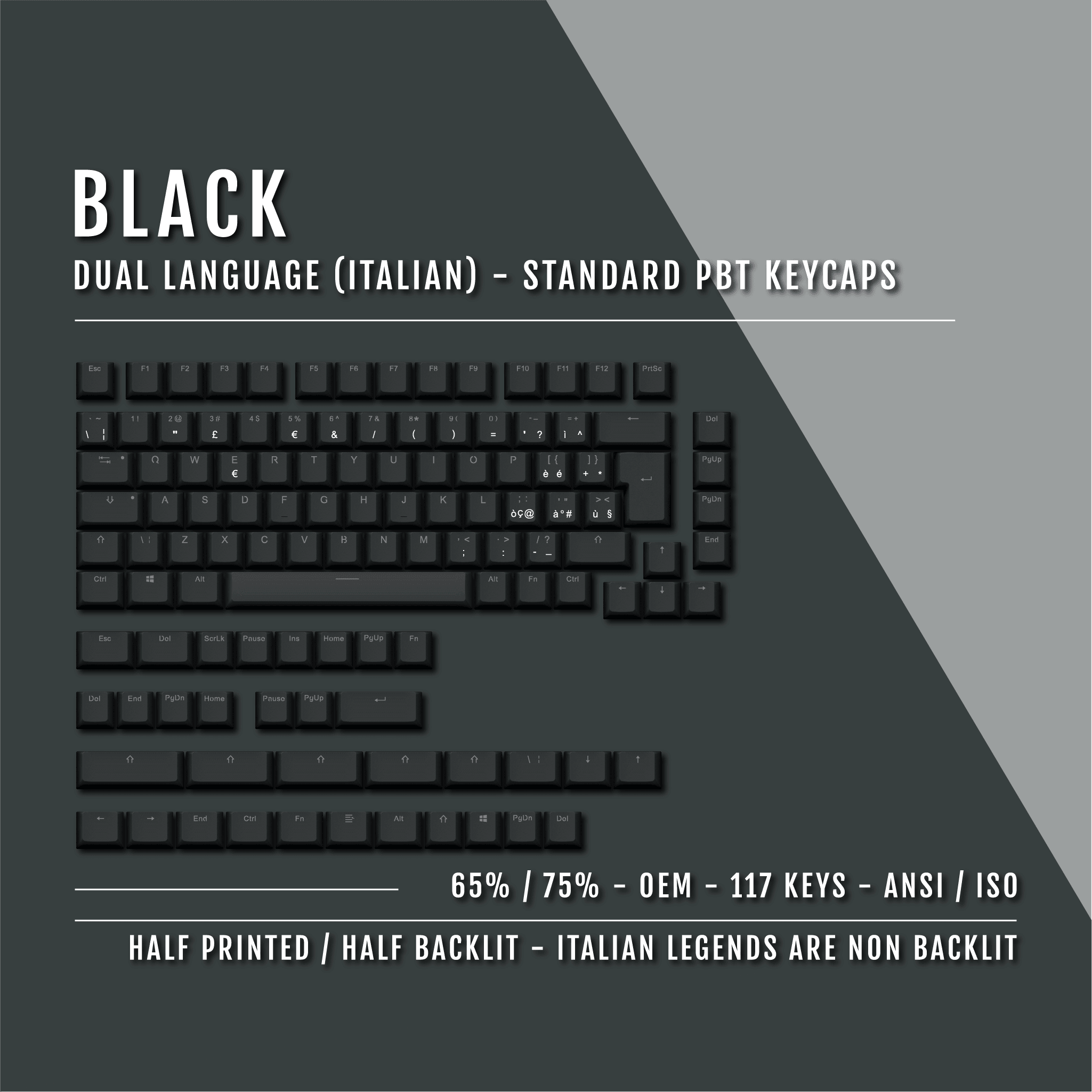 Black Italian (ISO-IT) Dual Language PBT Keycaps - 65/75% – Krome ...