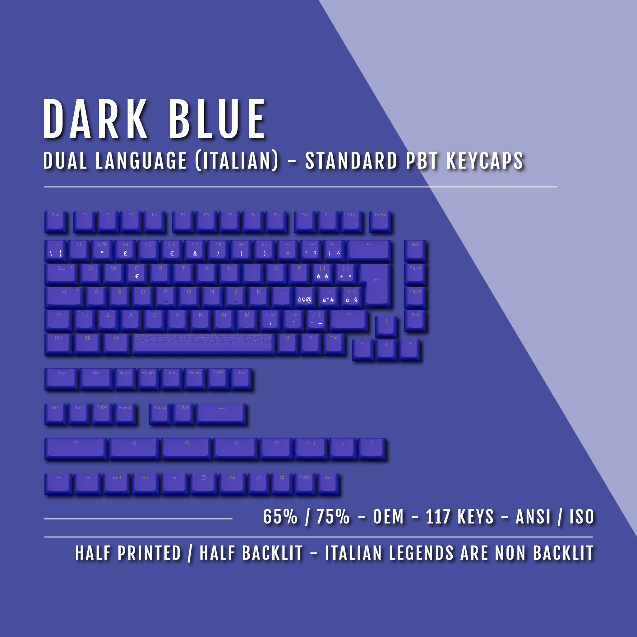 Dark Blue Italian (ISO-IT) Dual Language PBT Keycaps - 65/75% – Krome ...