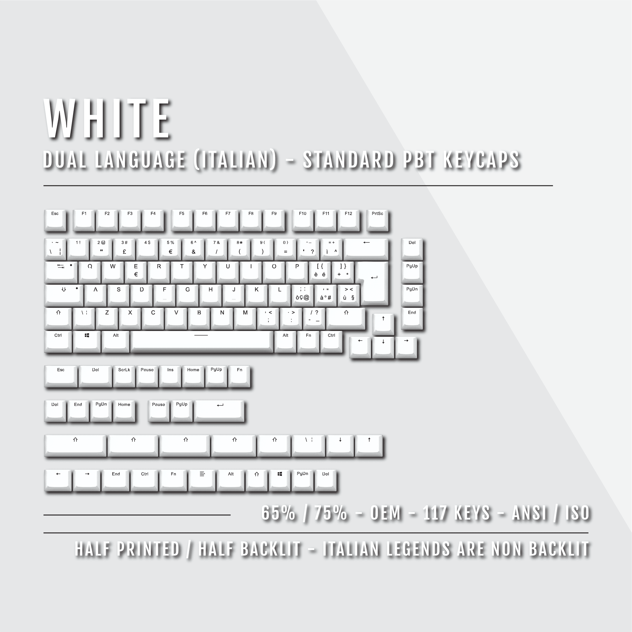 White Italian (ISO-IT) Dual Language PBT Keycap - 65/75% – Krome ...