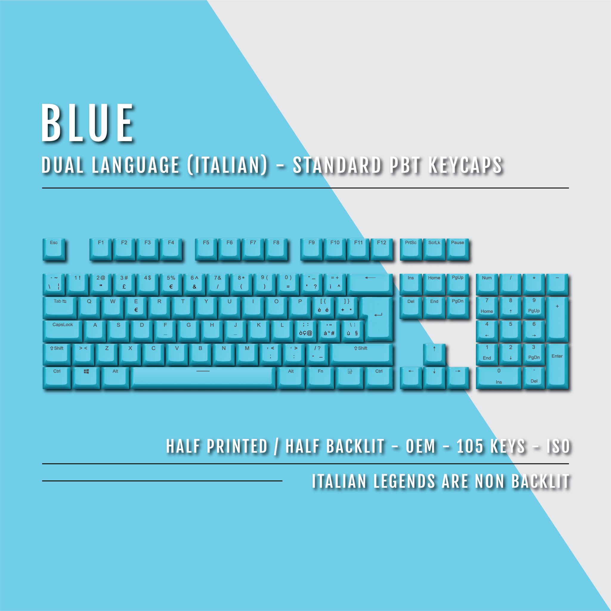 Blue Italian (ISO-IT) Dual Language PBT Keycaps – Krome Keycaps LTD