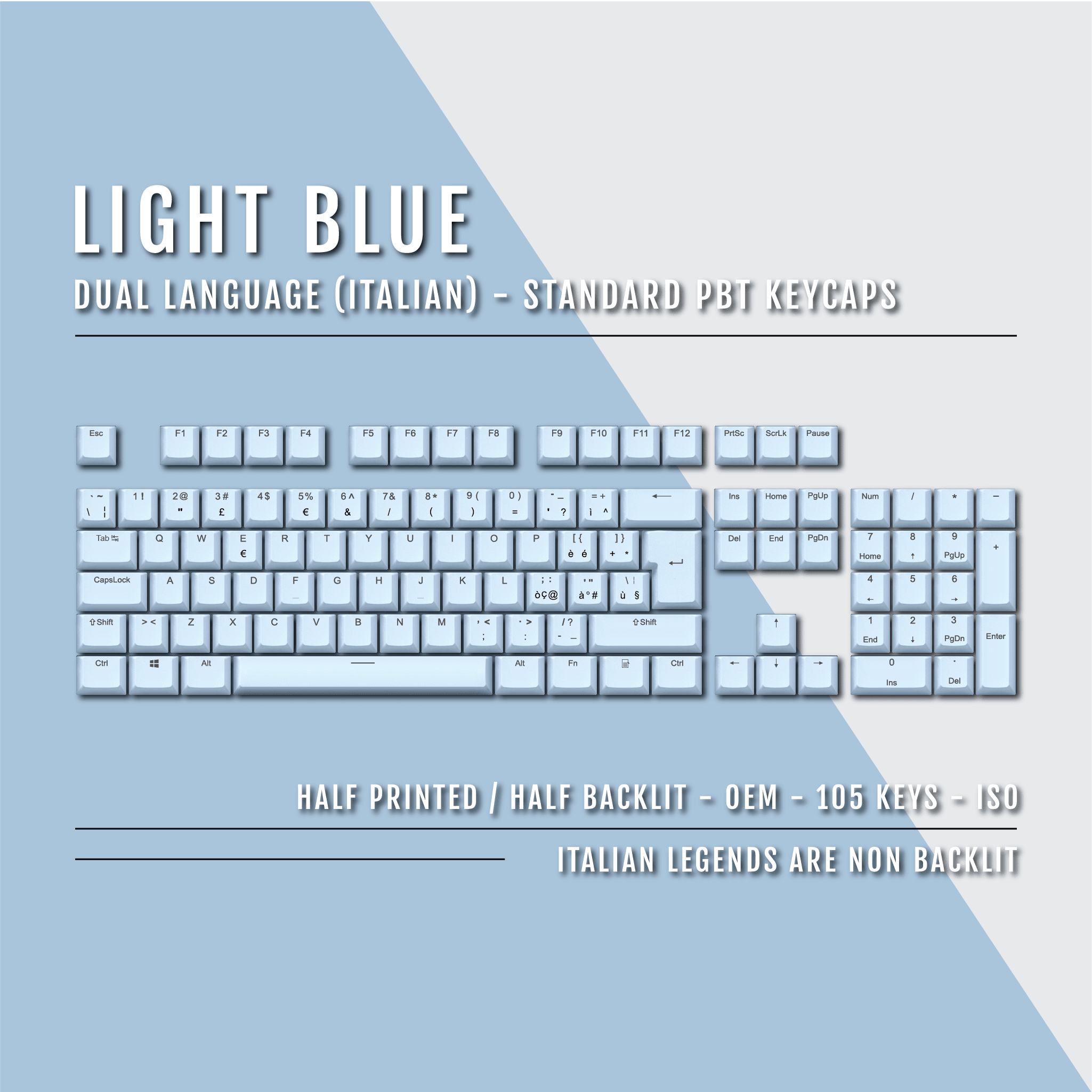 Light Blue Italian (ISO-IT) Dual Language PBT Keycaps – Krome Keycaps LTD